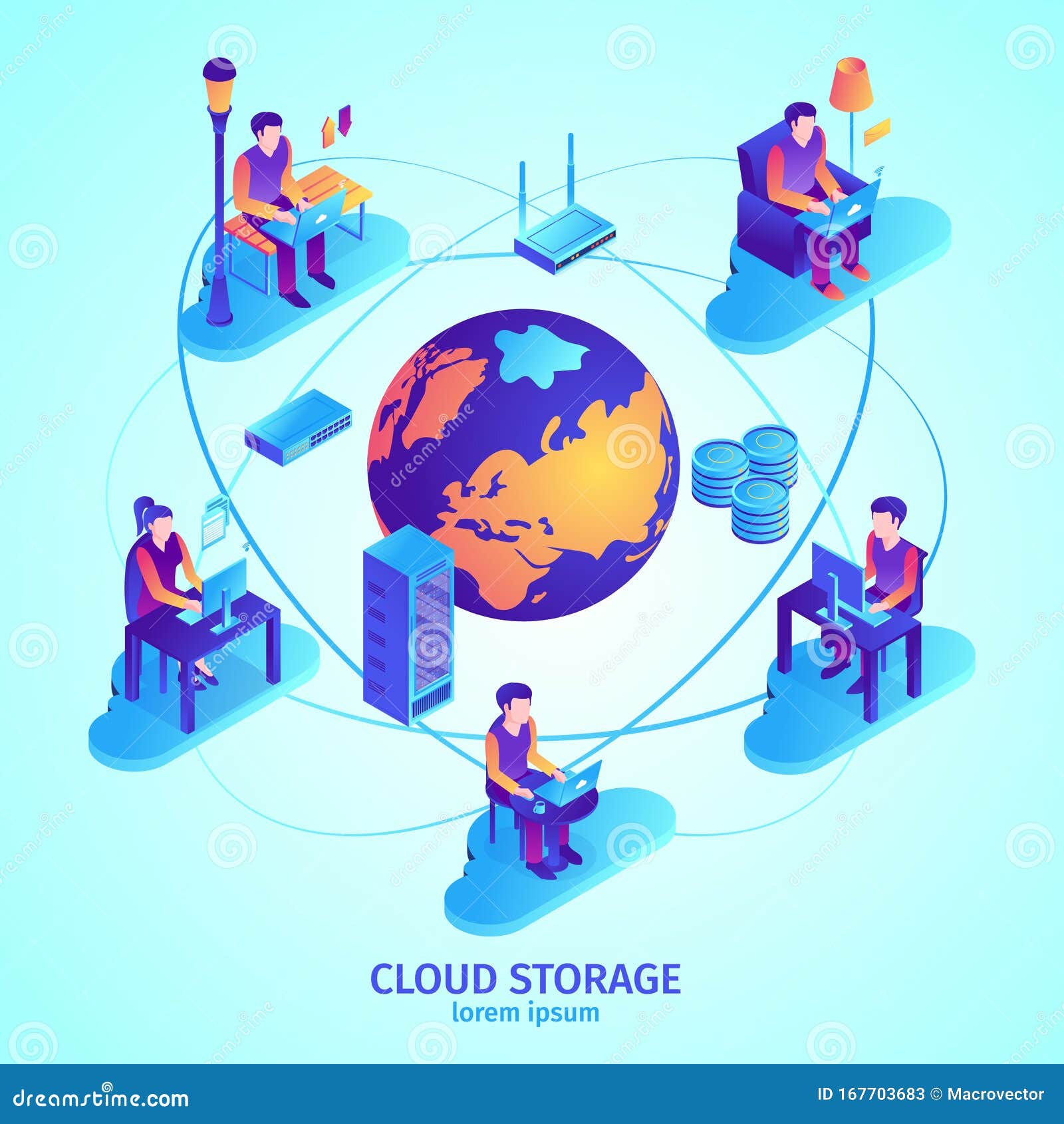 Cloud Storage Isometric Composition Stock Vector - Illustration of ...