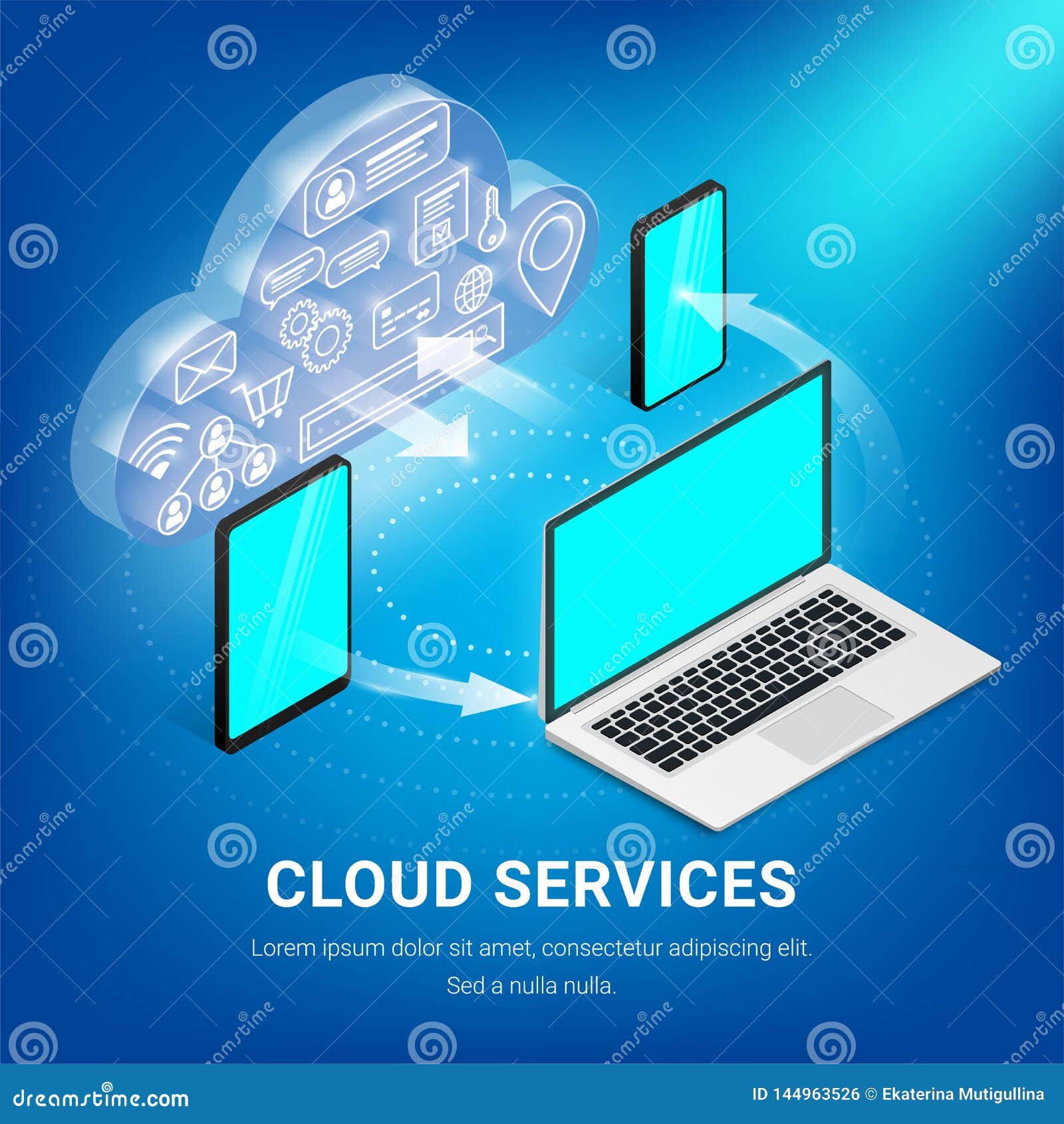 Isometric Cloud Services Concept Devices Stock Vector - Illustration of ...