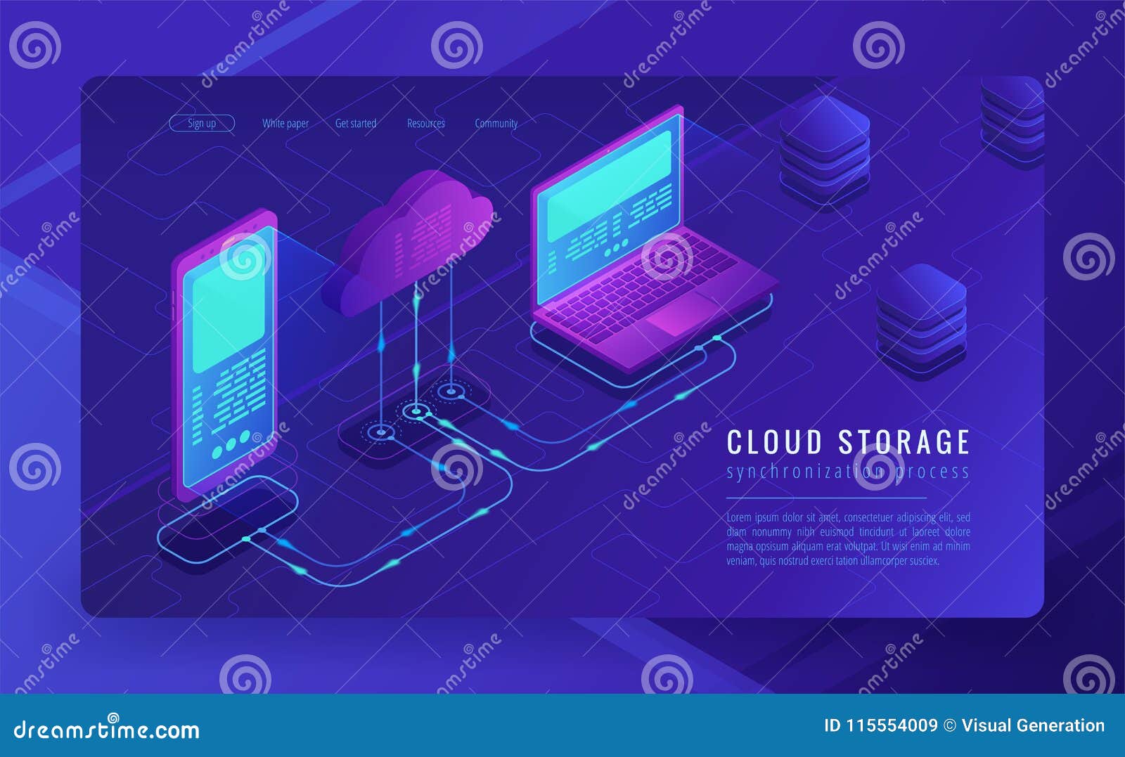 Isometric Cloud Storage Landing Page Concept. Stock Vector - Illustration of backup, business ...