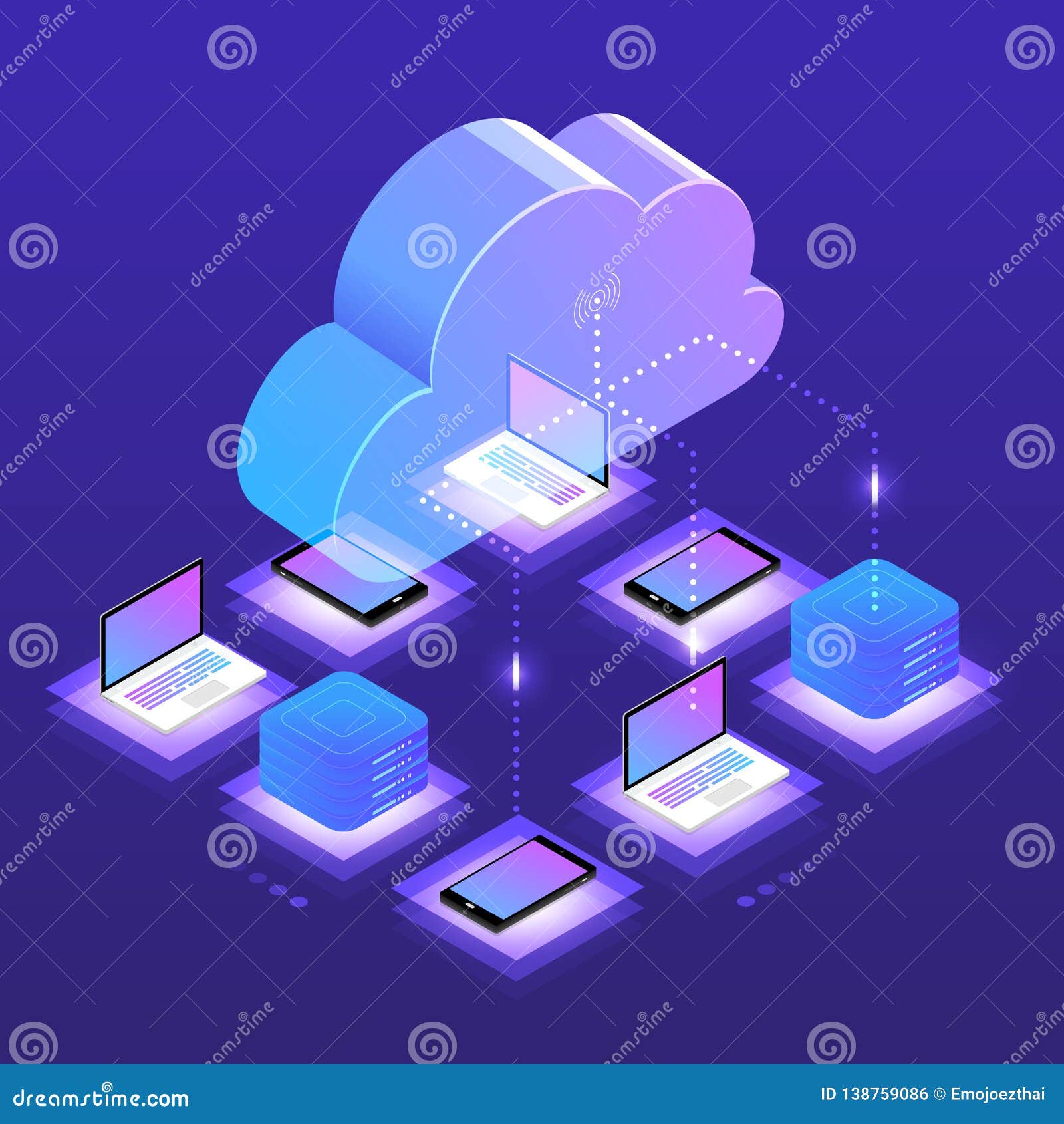 Isometric Cloud Technology stock vector. Illustration of connection - 138759086