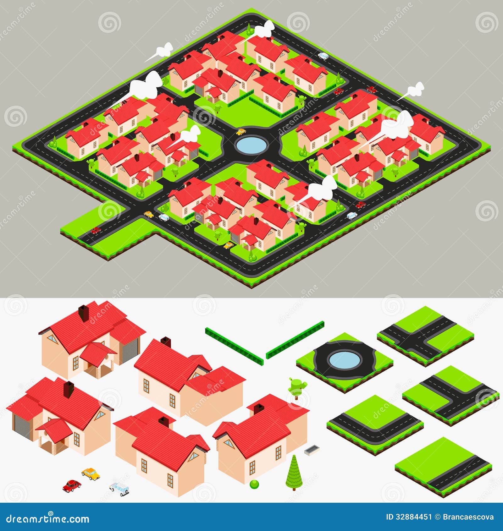 Isometric Cluster House Collection Set Stock Vector - Illustration of ...