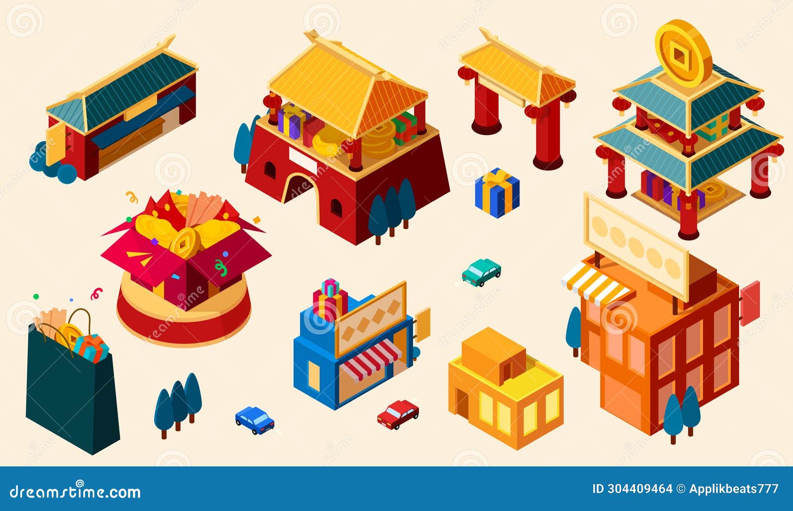 Isometric Chinatown Icon, Building City Infographic Element, Vector ...