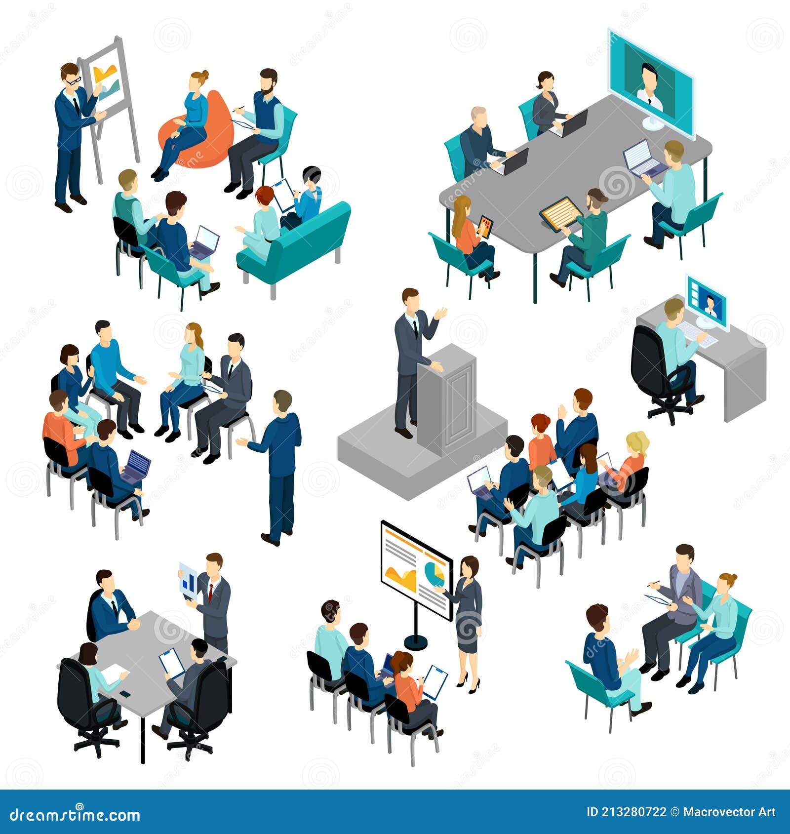 Isometric Coaching Characters Set Stock Vector - Illustration of ...