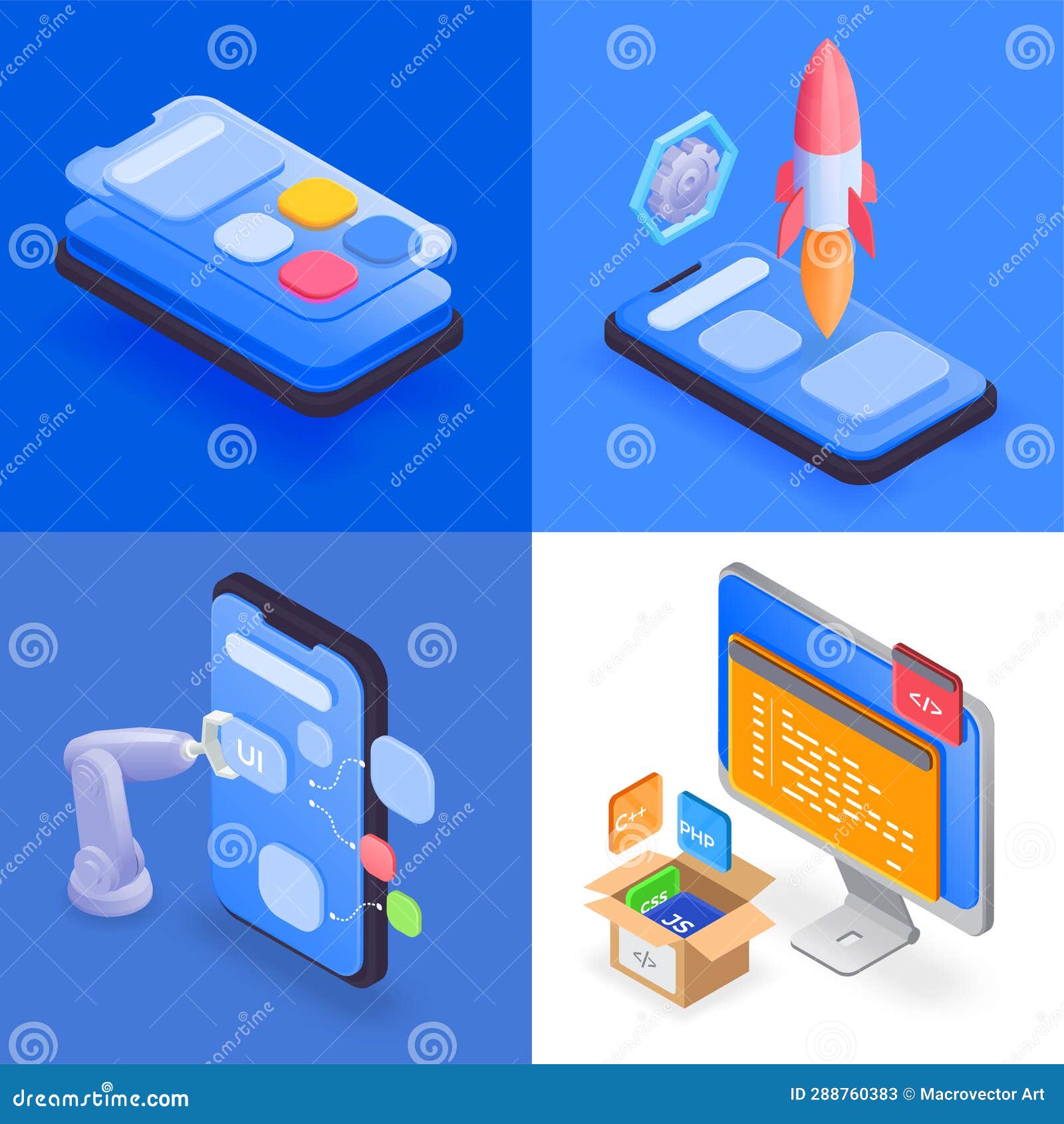 Isometric Coding Compositions Set Stock Vector - Illustration of ...