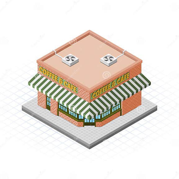 Isometric Coffee and Cafe Building Vector Illustration Stock Vector ...