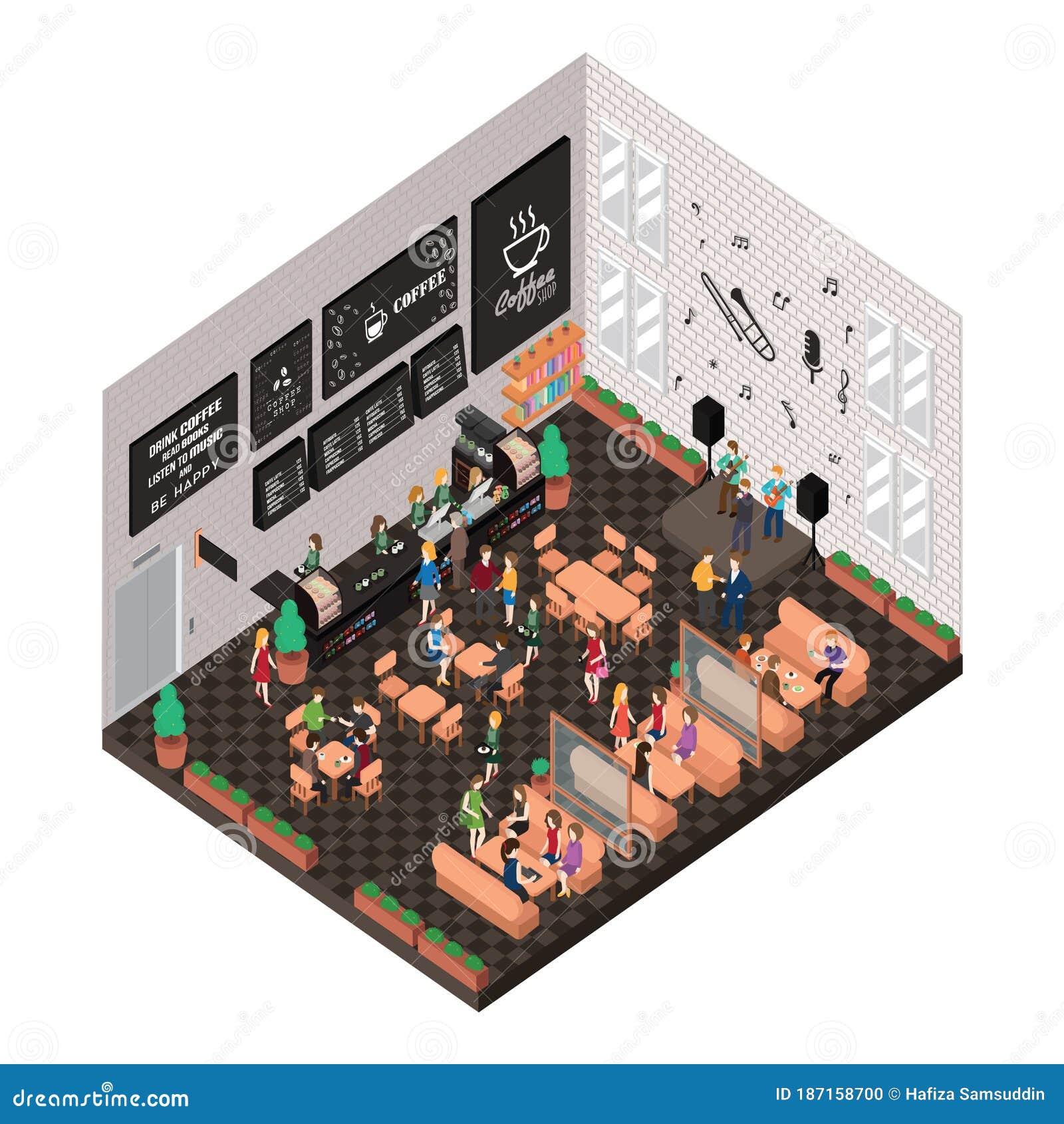 Isometric Coffee Shop. Vector Illustration Decorative Design Stock ...