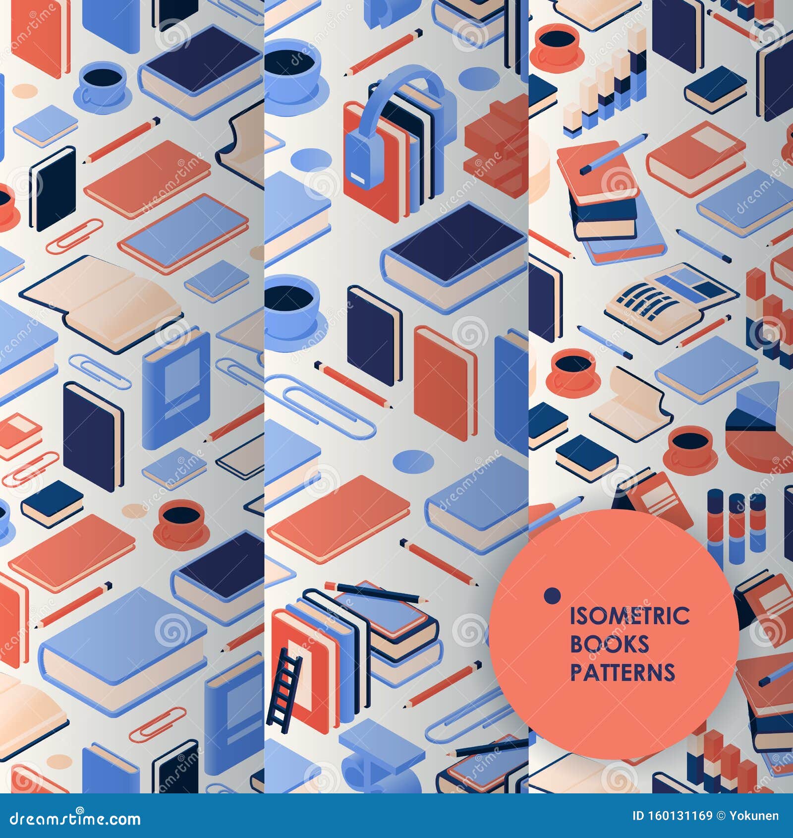 Isometric Collection Seamless Educational Patterns with Books, Coffee ...