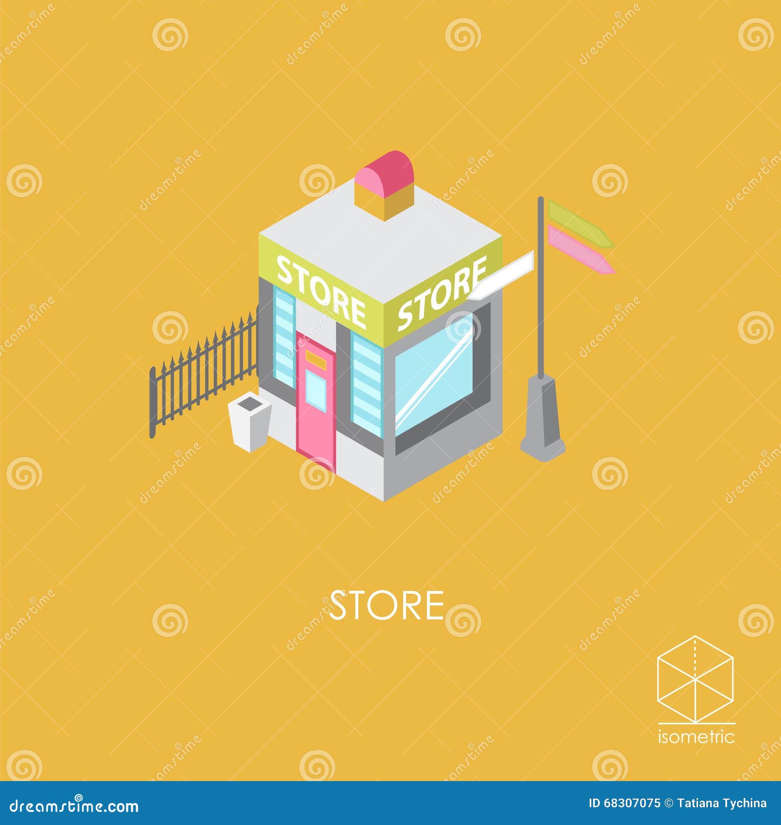 Isometric Color Vector Icon Store on a Yellow Background Stock Vector ...