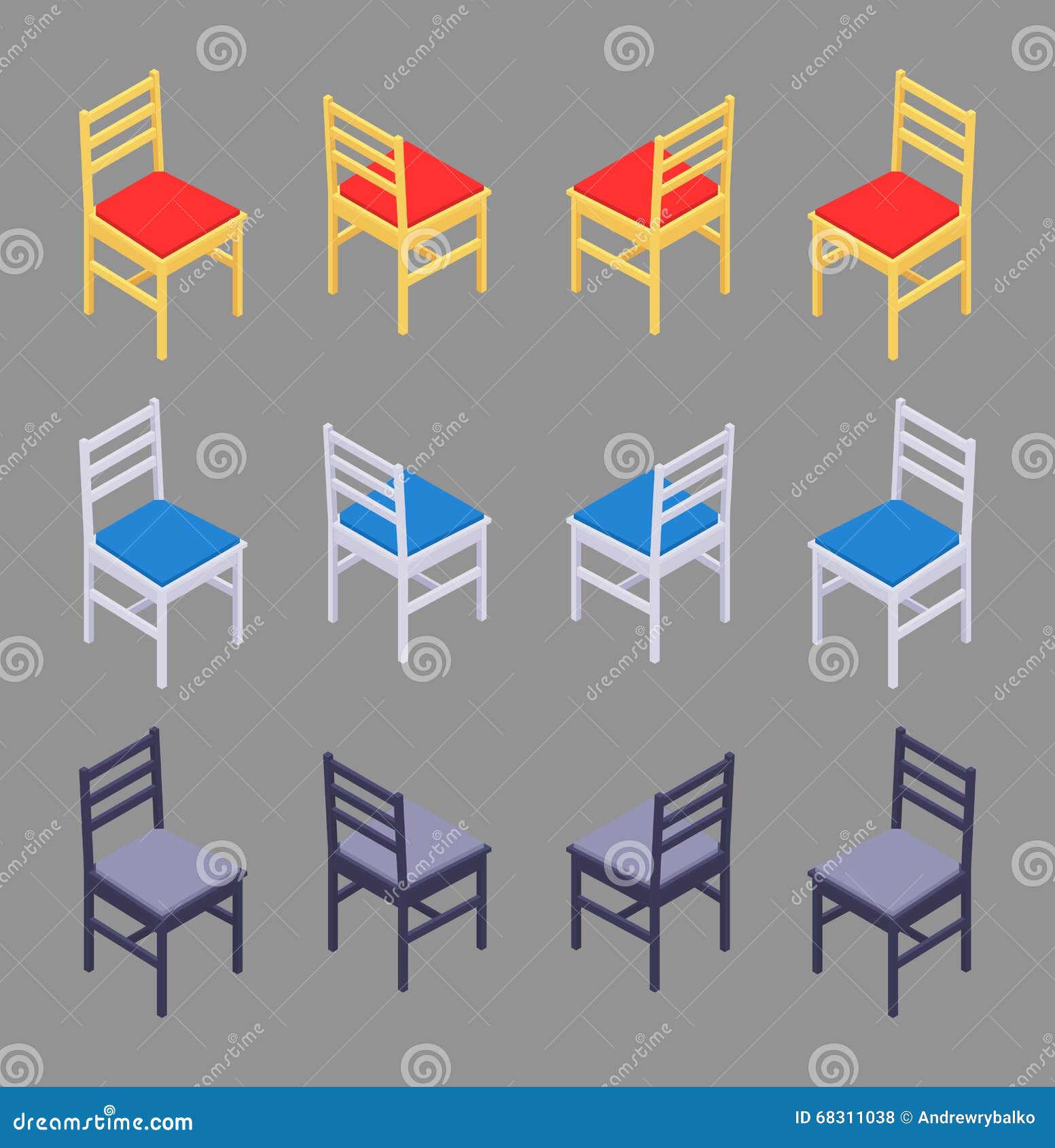 Isometric colored chairs stock vector. Illustration of black - 68311038