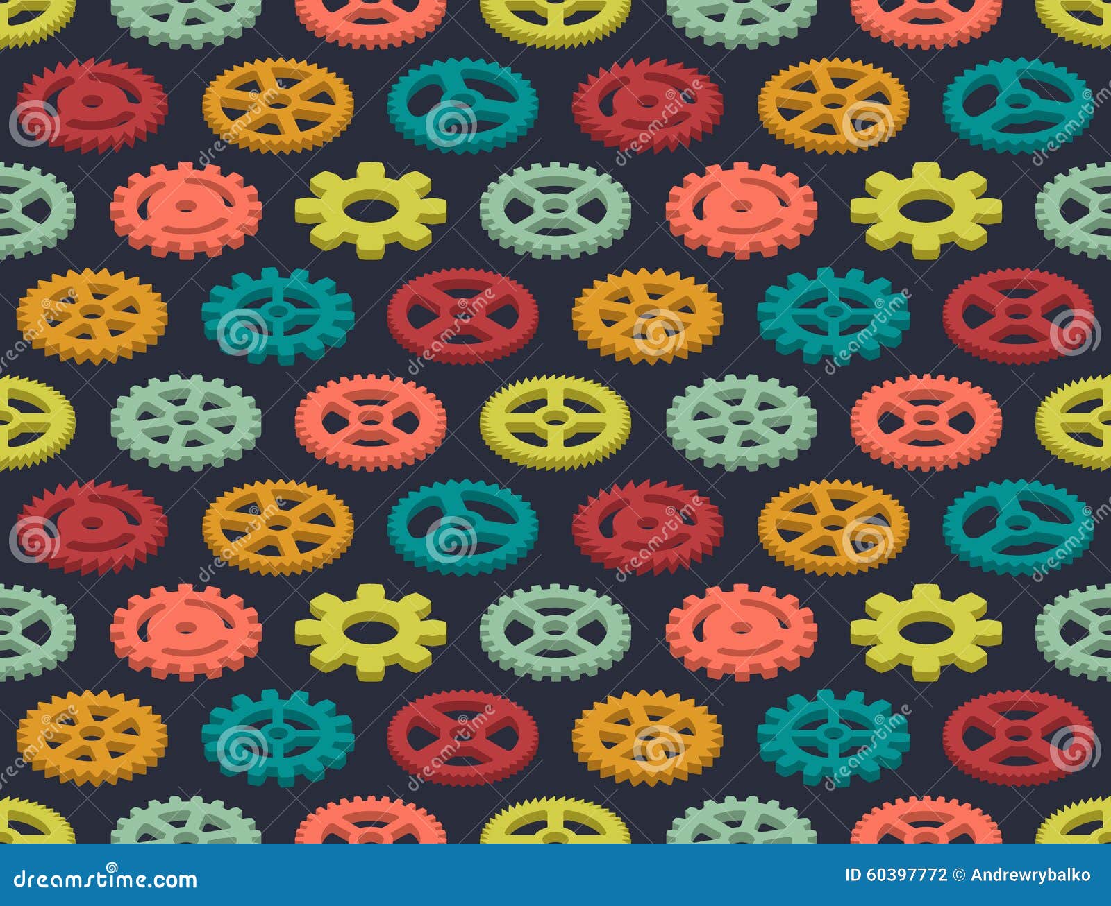 Isometric Colored Gears Seamless Pattern Stock Vector - Illustration of ...