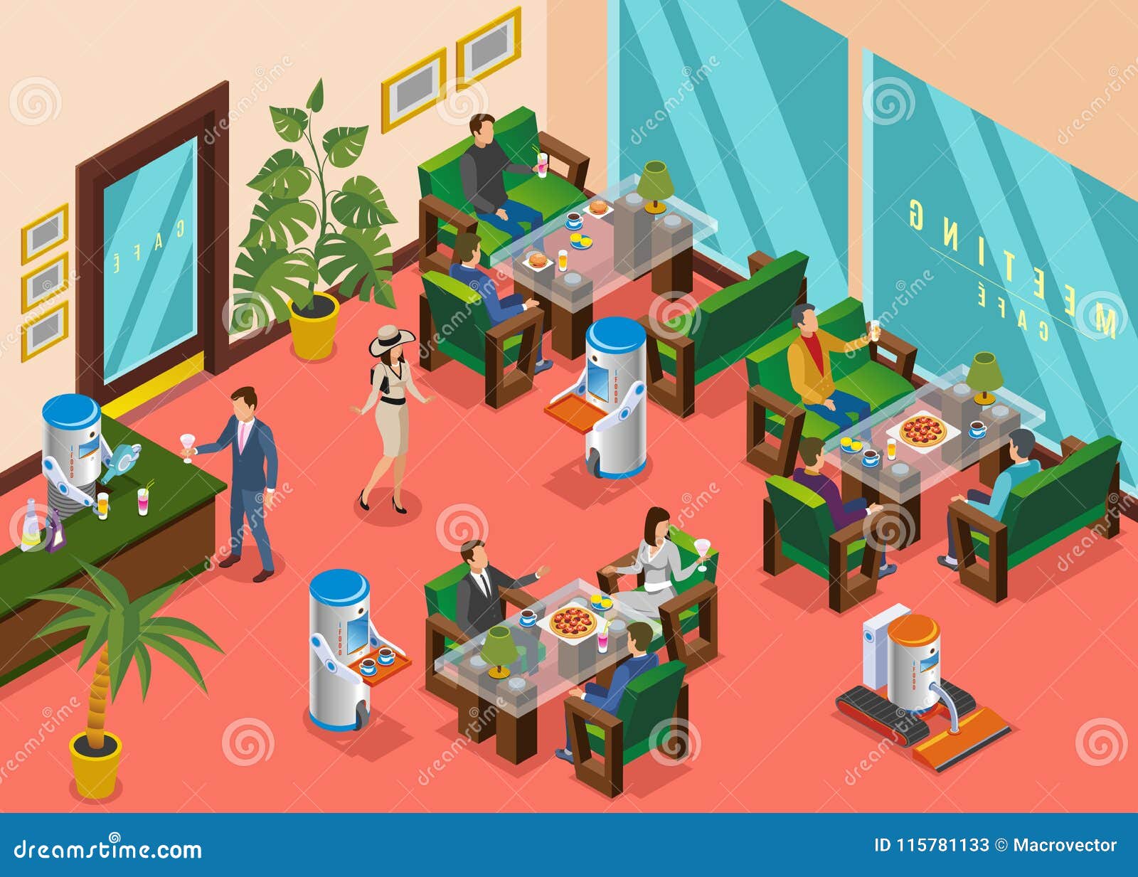 Isometric Colored Robotic Restaurant Composition Stock Vector ...
