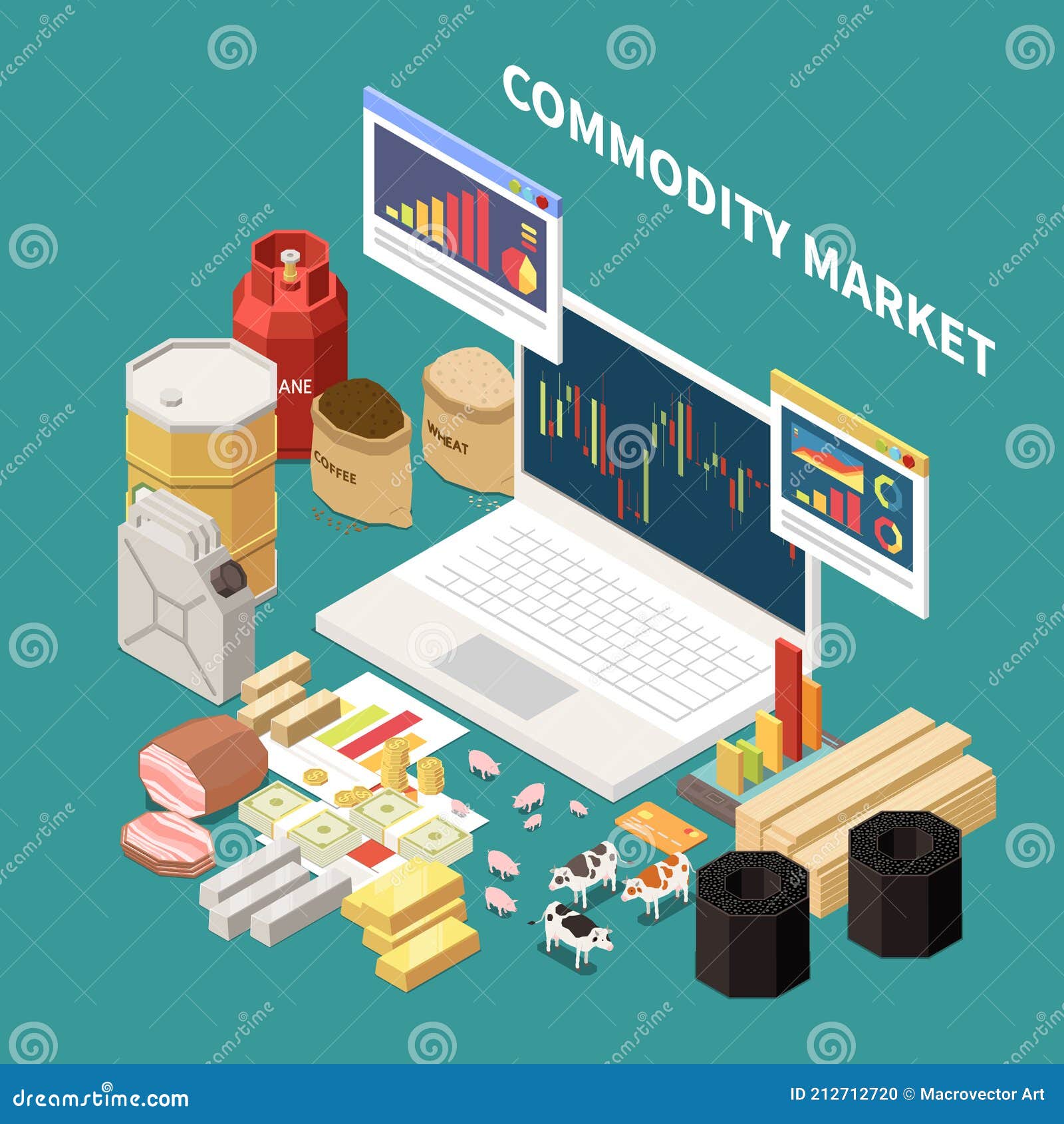 Isometric Commodity Market Composition Stock Vector - Illustration of ...