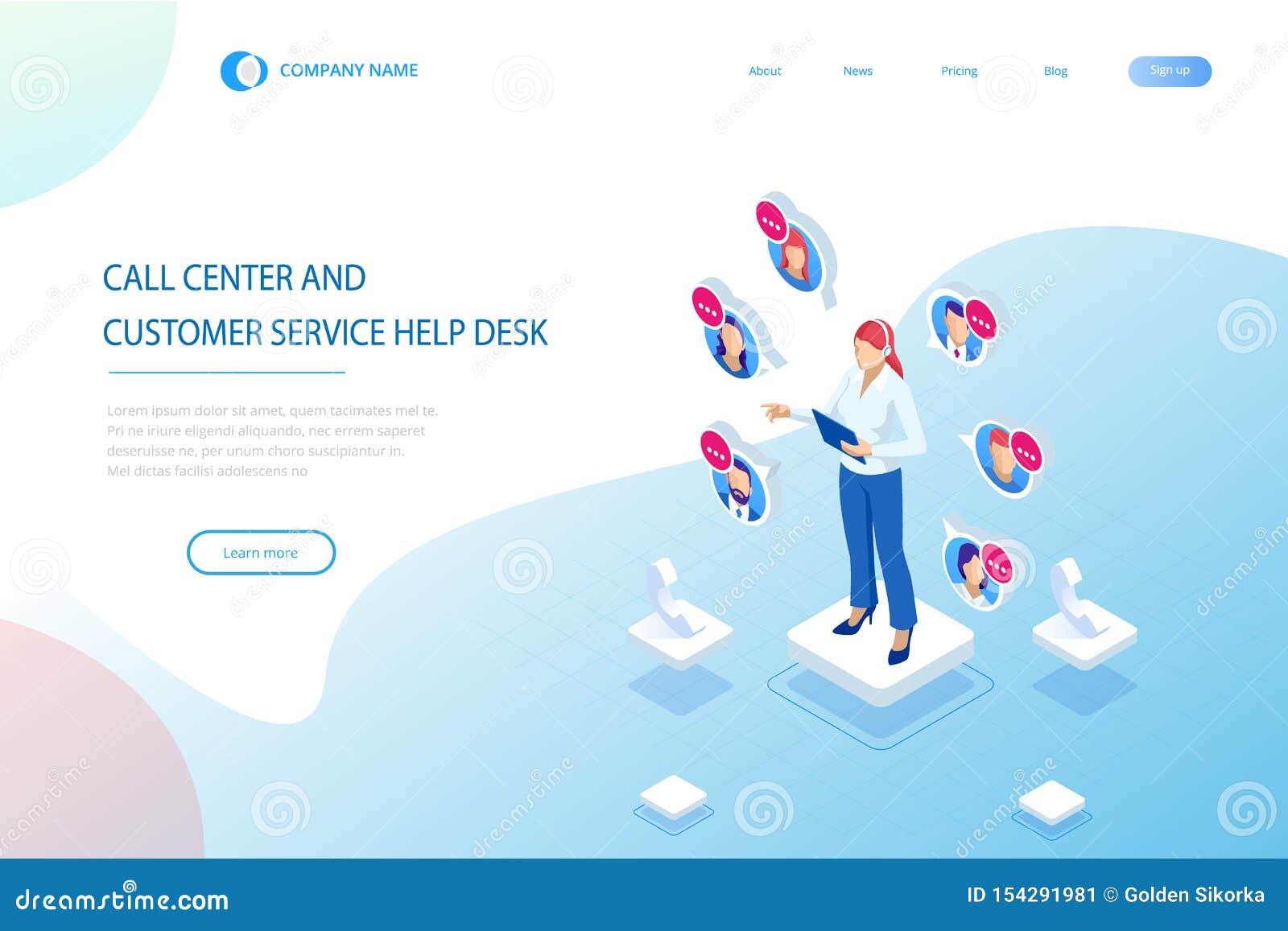 Isometric Communication Support Phone Operator, Call Center and ...
