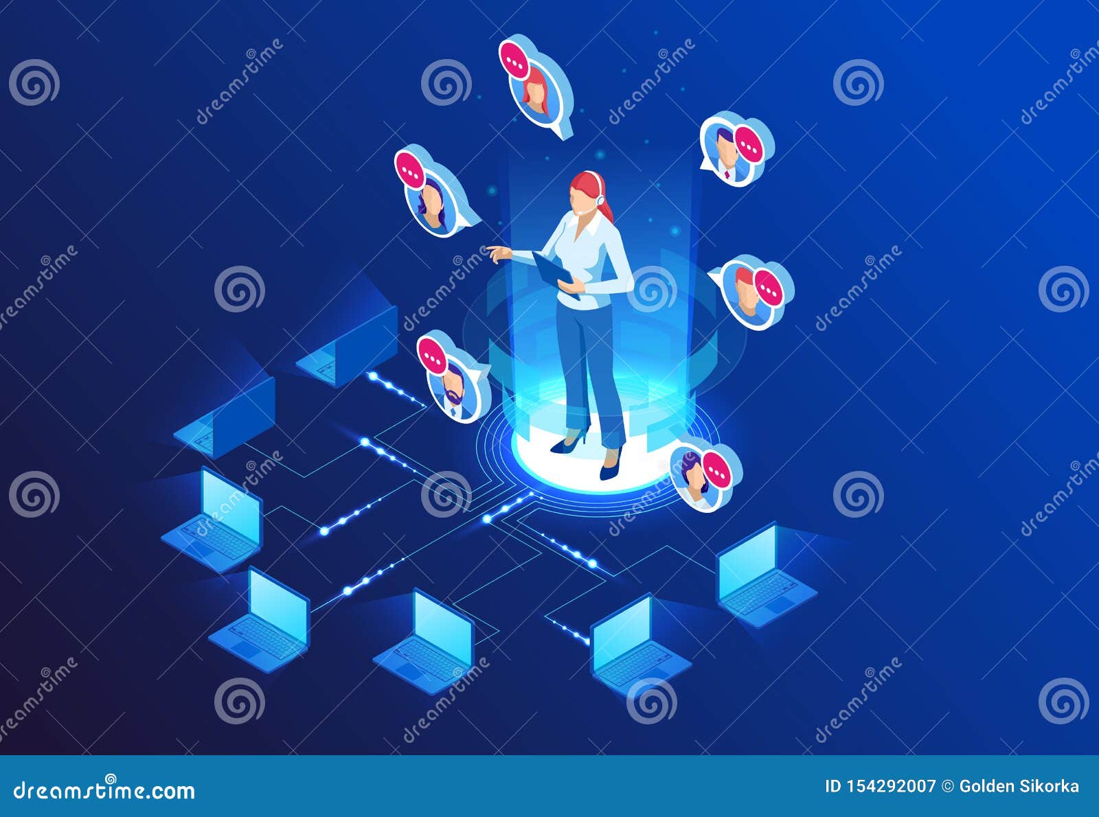 Isometric Communication Support Phone Operator, Call Center and ...