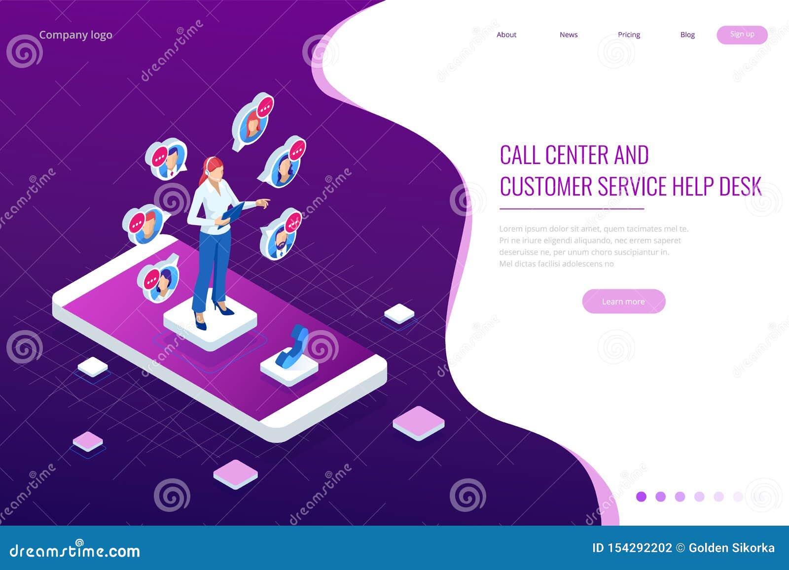 Isometric Communication Support Phone Operator, Call Center and ...