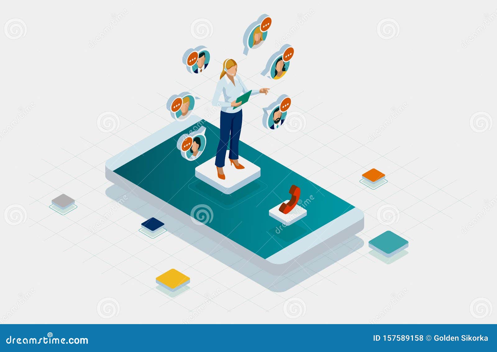 Isometric Communication Support Phone Operator, Call Center and ... Isometric Communication Support Phone Operator, Call Center and ...