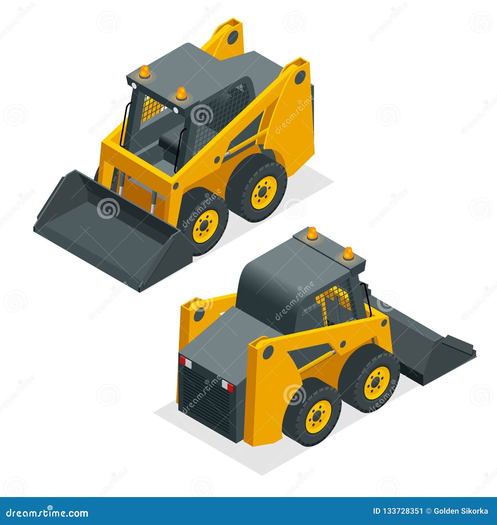 Compact Excavators. Steer Loader Side View Isolated On A White ...