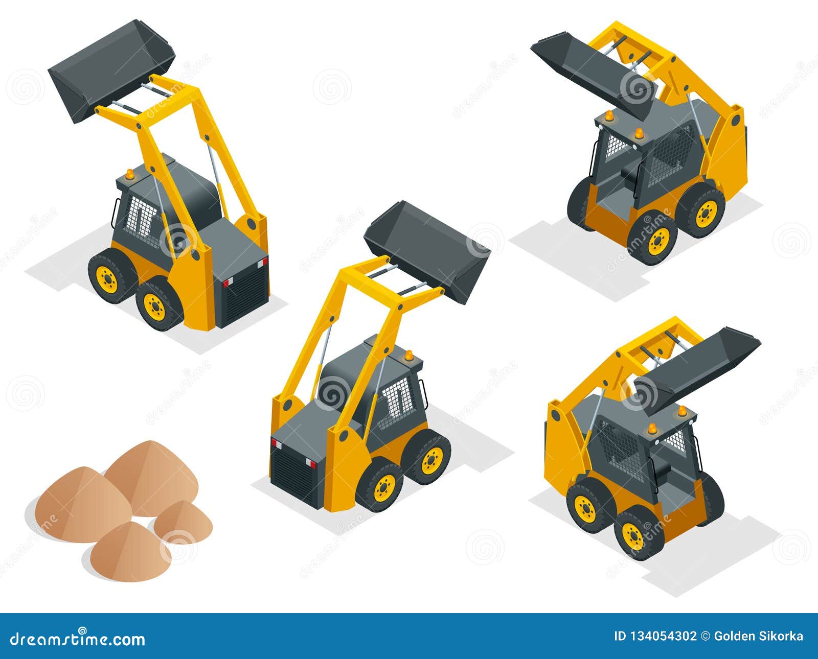 Compact Excavators. Steer Loader Side View Isolated On A White ...