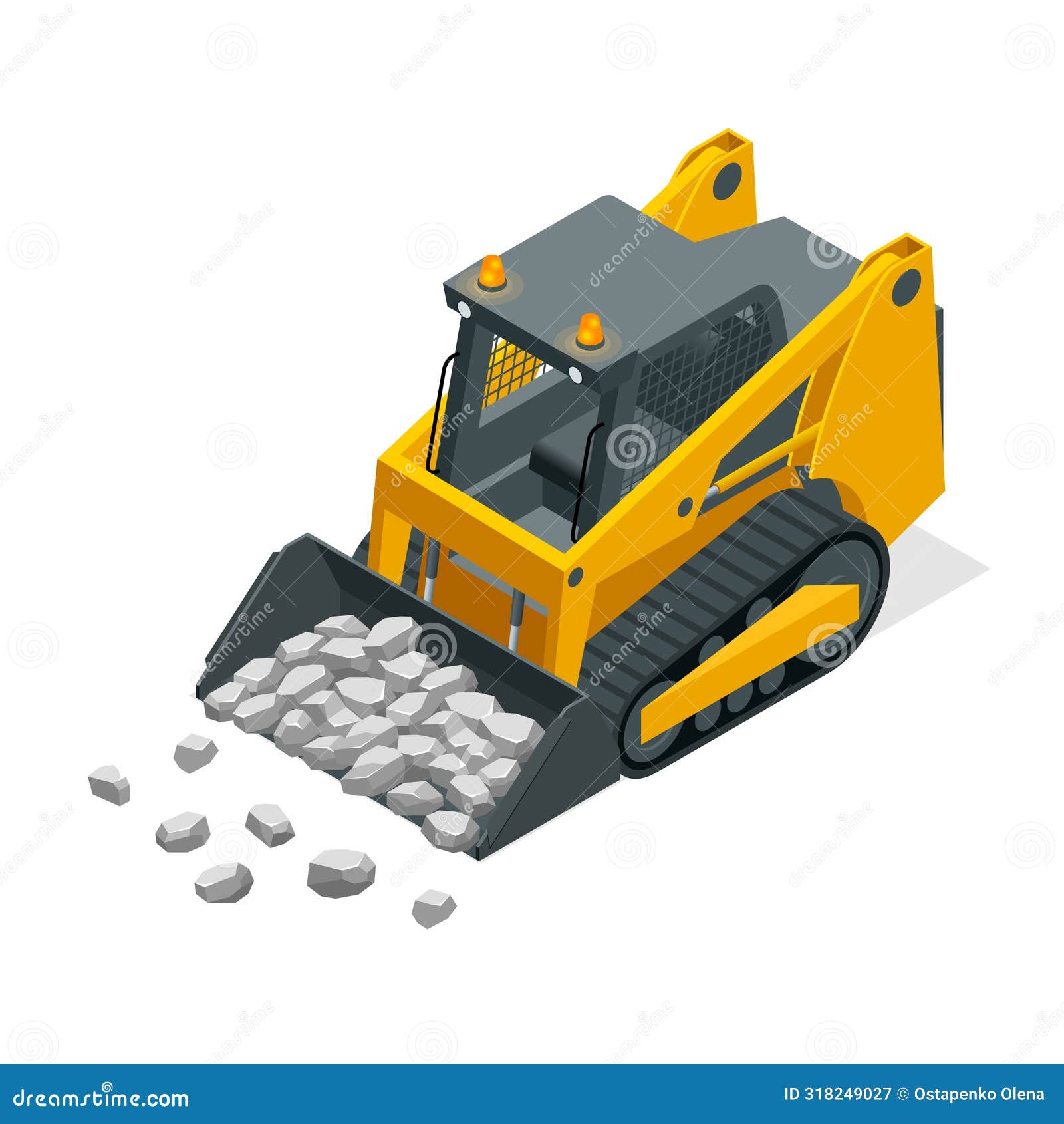 Isometric Compact Excavators. Yellow Skid Steer Loader. Cartoon Vector ...