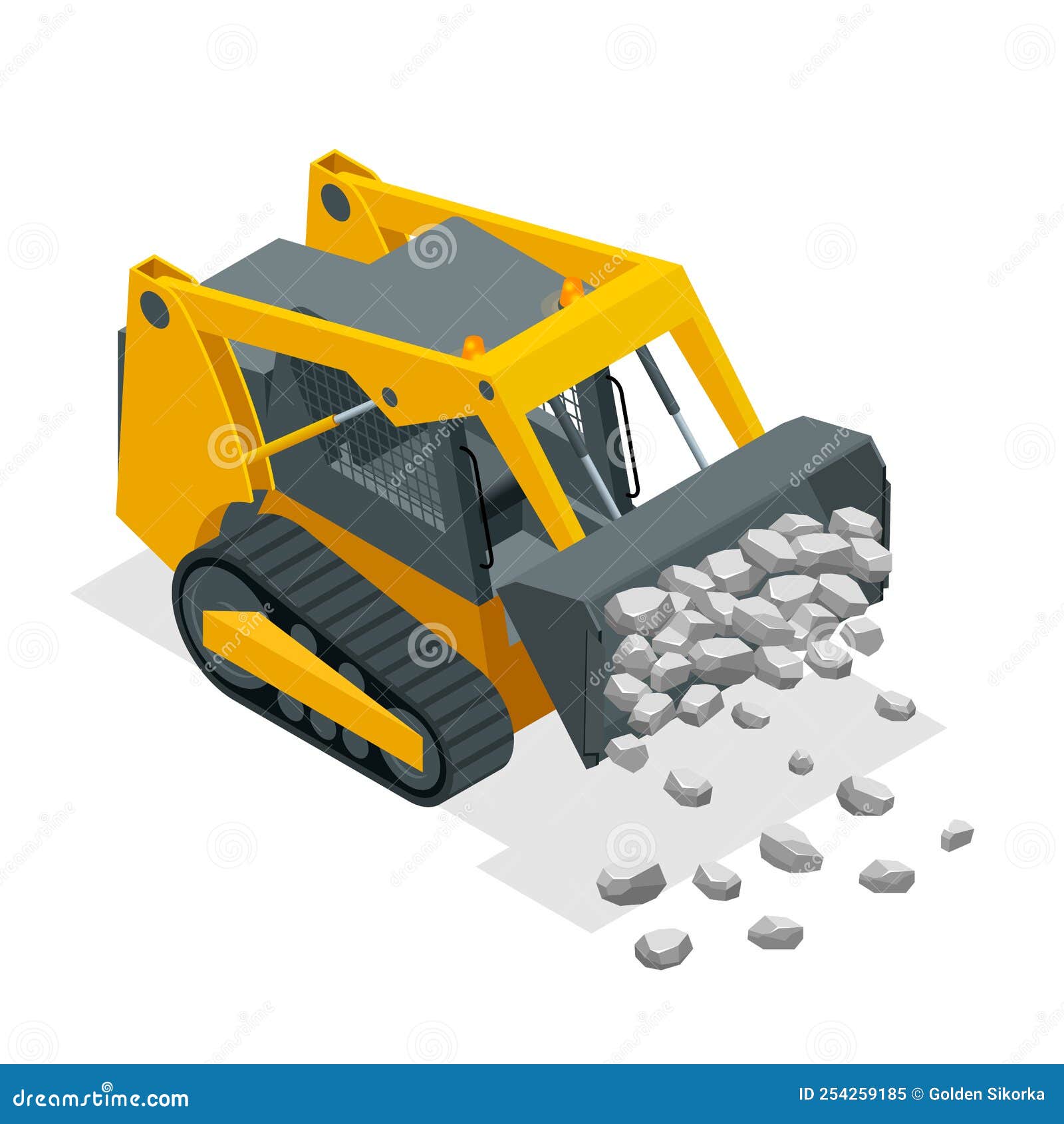 Isometric Compact Excavators. Yellow Skid Steer Loader. Cartoon Vector ...
