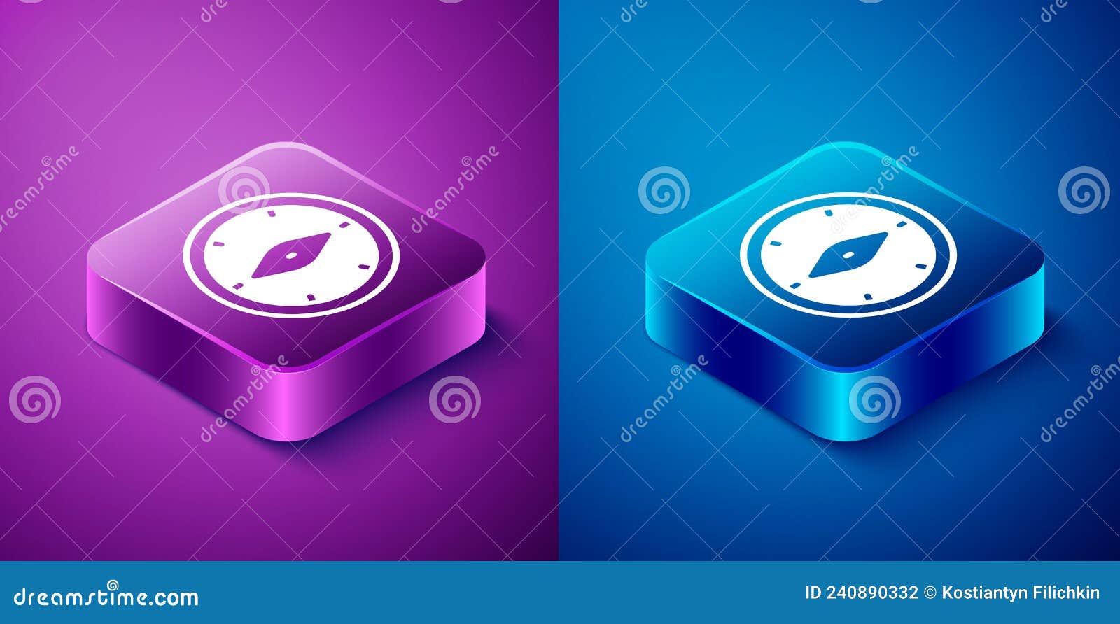 Isometric Compass Icon Isolated on Blue and Purple Background. Windrose ...