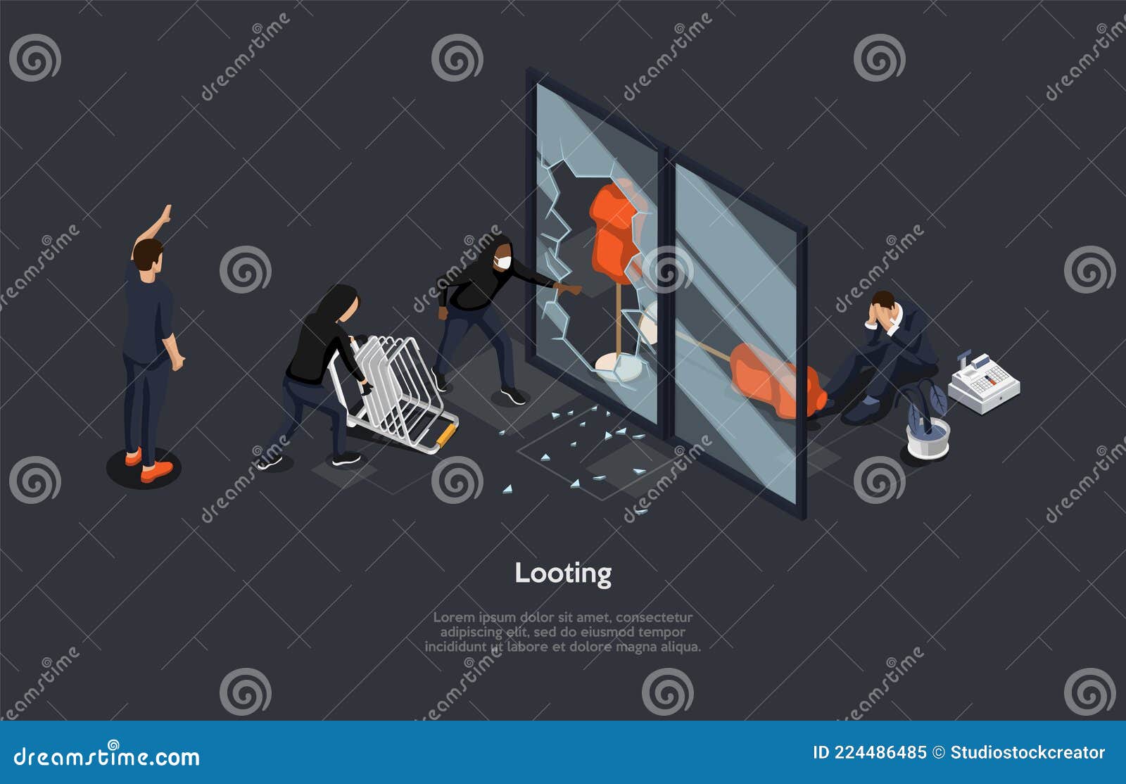 Isometric Composition on Dark Background. Vector 3D Illustration in ...