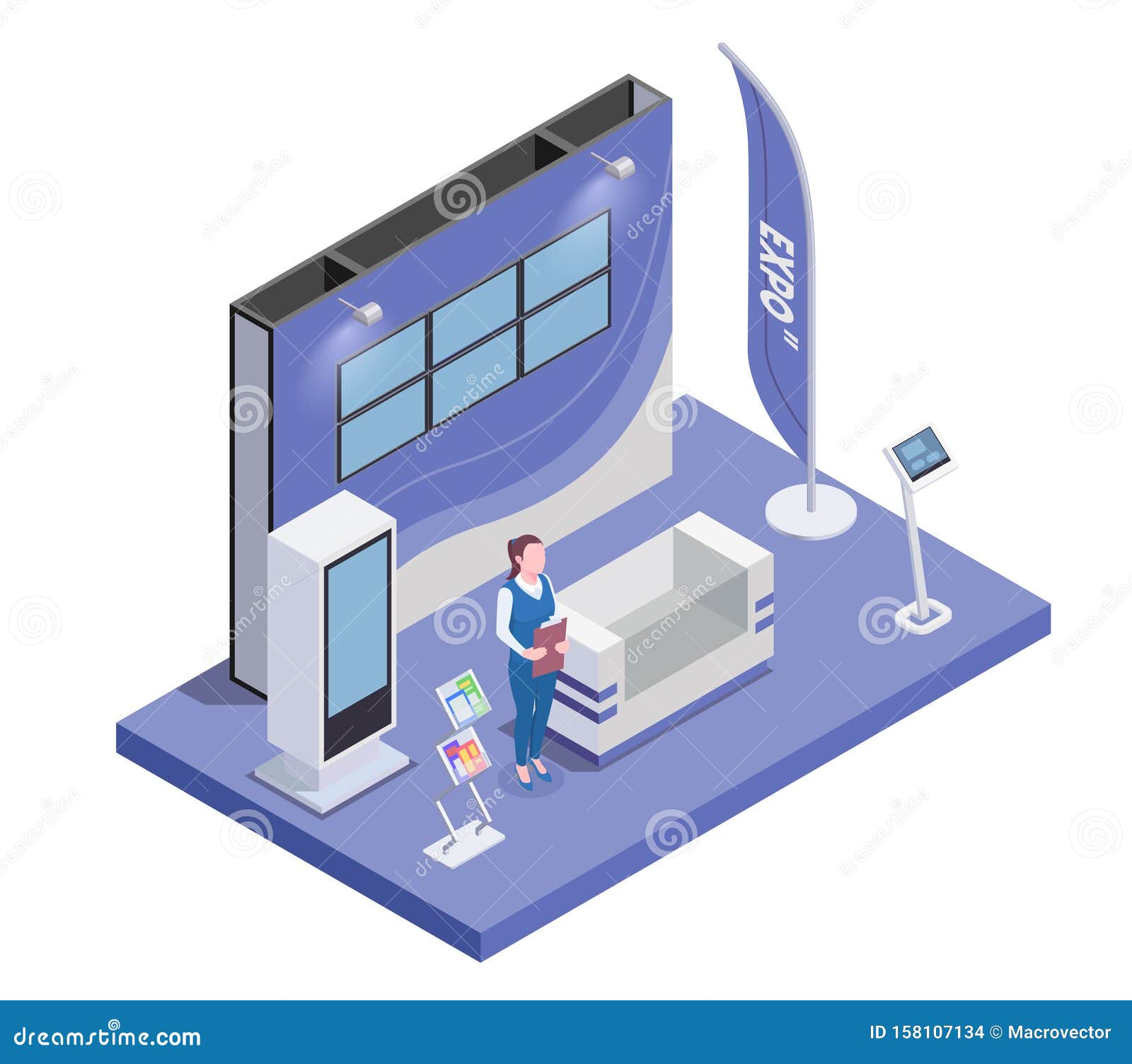 Expo Stand Isometric Composition Stock Vector - Illustration of ... Expo Stand Isometric Composition Stock Vector - Illustration of ...