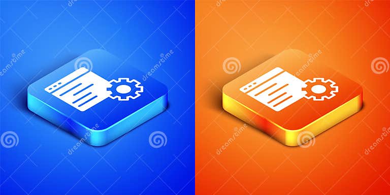 Isometric Computer Api Interface Icon Isolated on Blue and Orange ... Isometric Computer Api Interface Icon Isolated on Blue and Orange ...