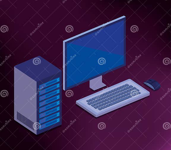 Isometric Computer Desktop Digital Technology Stock Vector ...