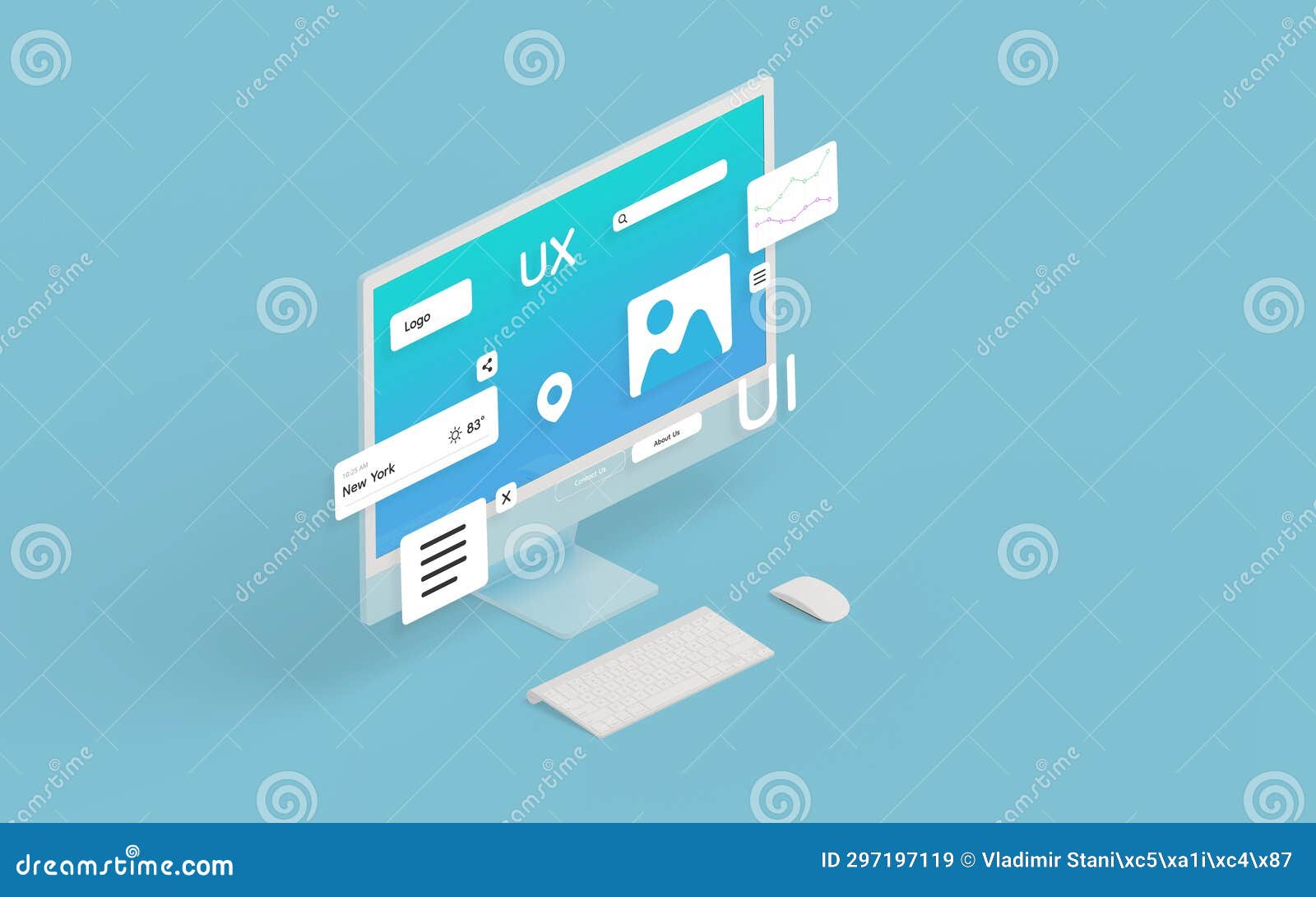 Isometric Computer Display with User Interface Modules Stock Image ...