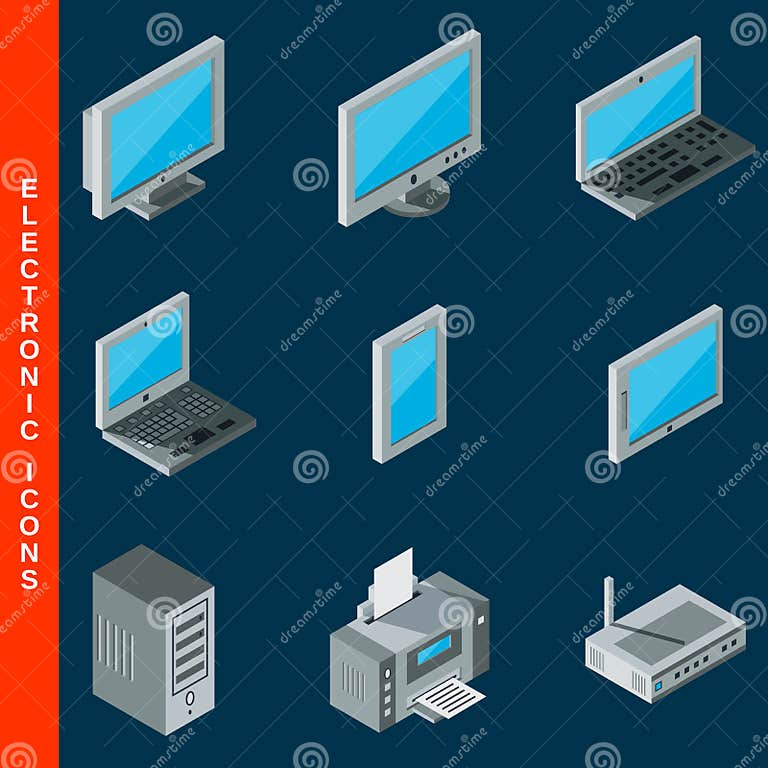 Isometric Computer Equipment Icons Stock Vector - Illustration of flat ...