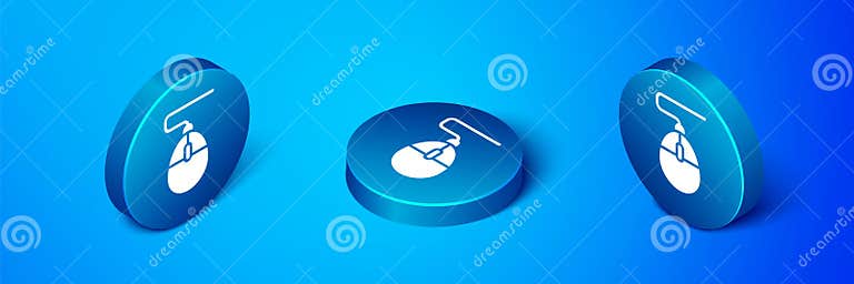 Isometric Computer Mouse Gaming Icon Isolated on Blue Background ...