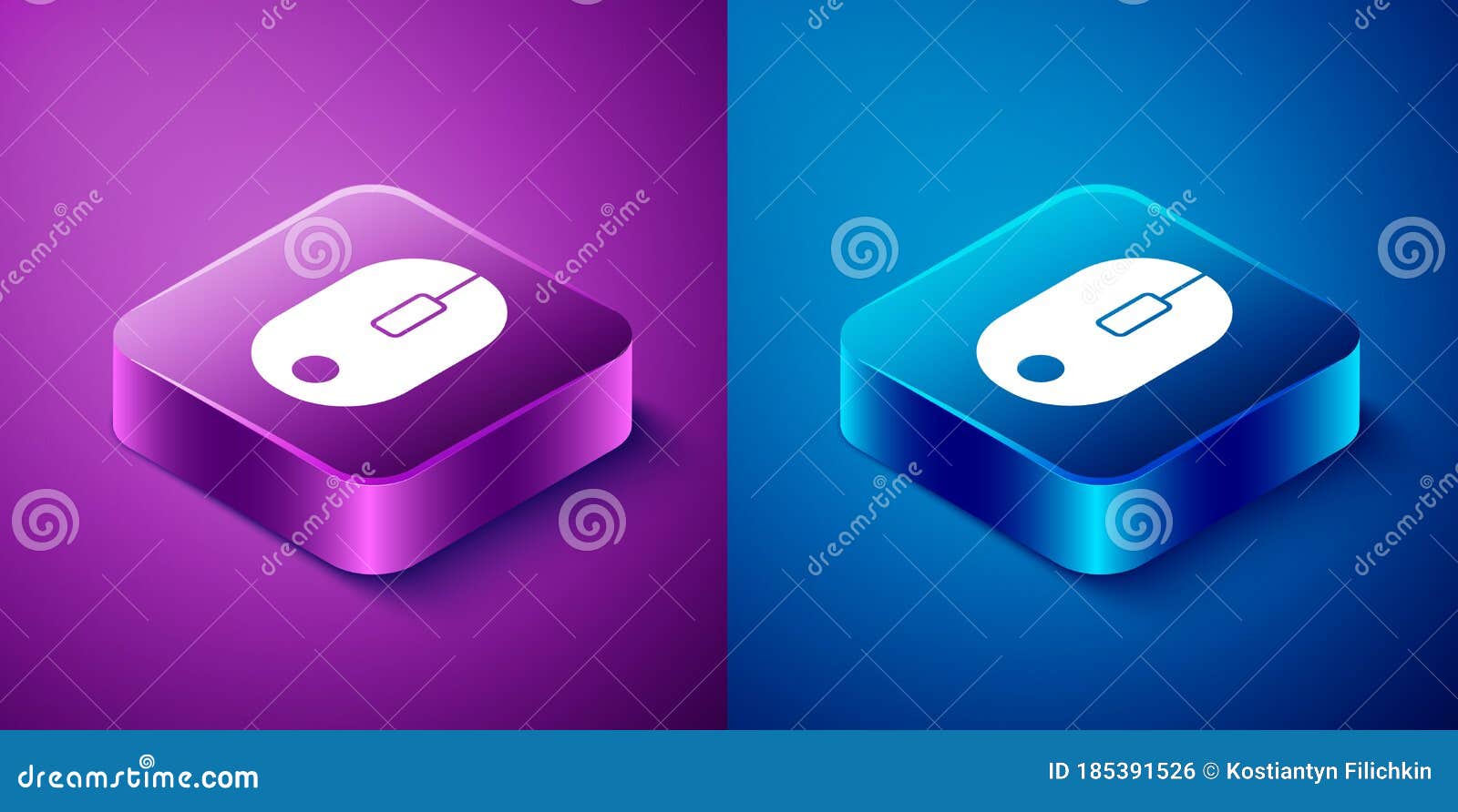 Isometric Computer Mouse Icon Isolated on Blue and Purple Background ...