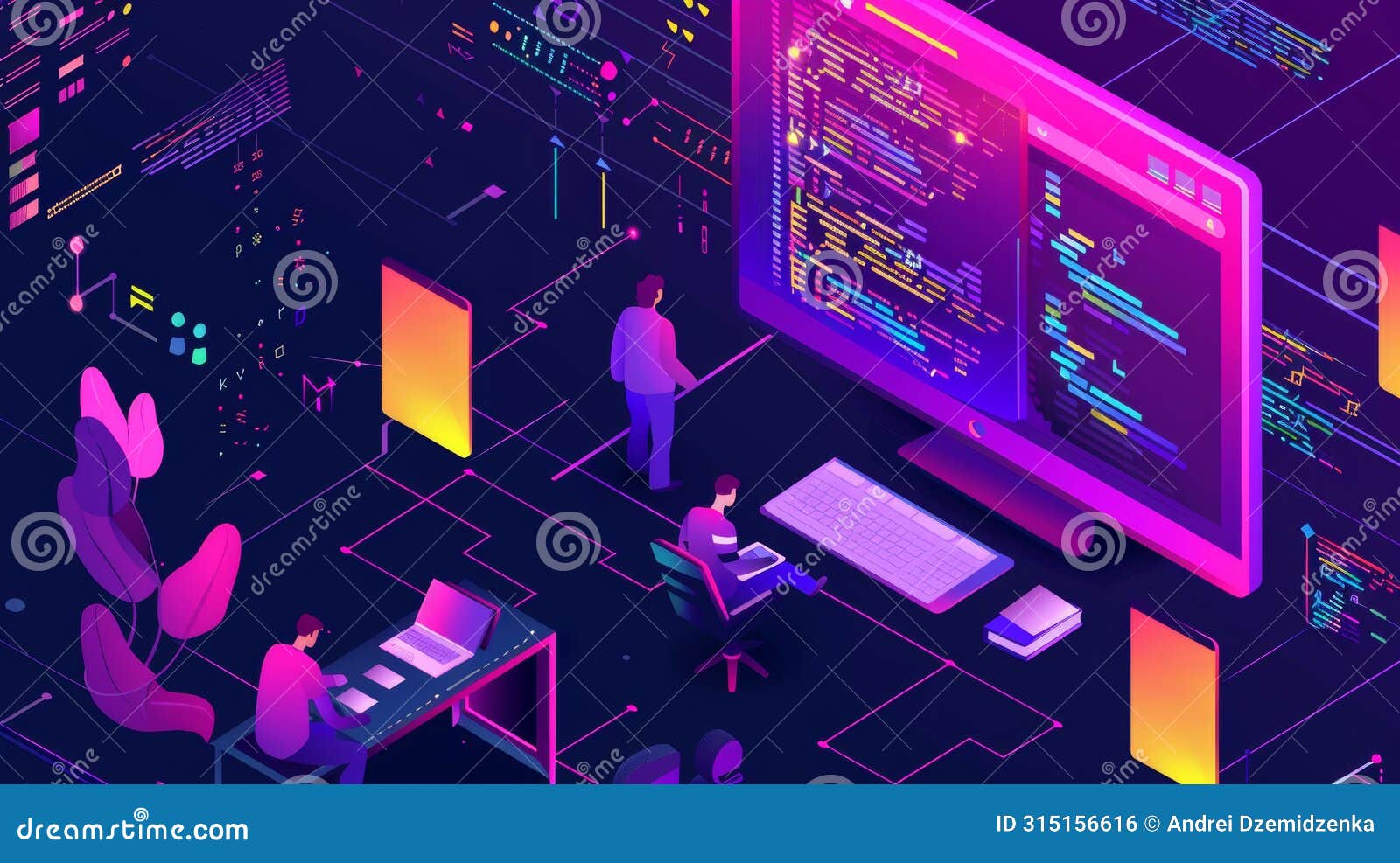 An Isometric Computer Screen, with a Working Person, and the Concept of ...