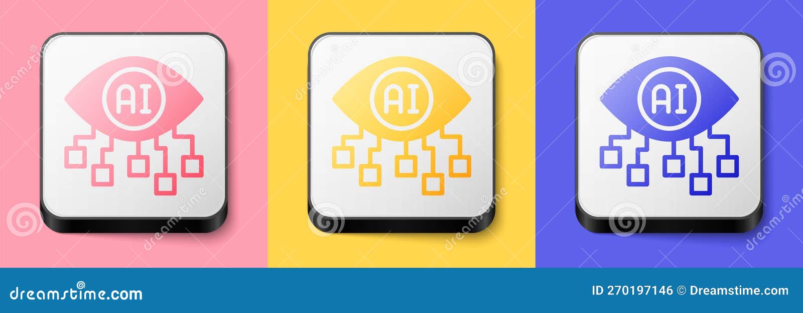 Isometric Computer Vision Icon Isolated on Pink, Yellow and Blue ...