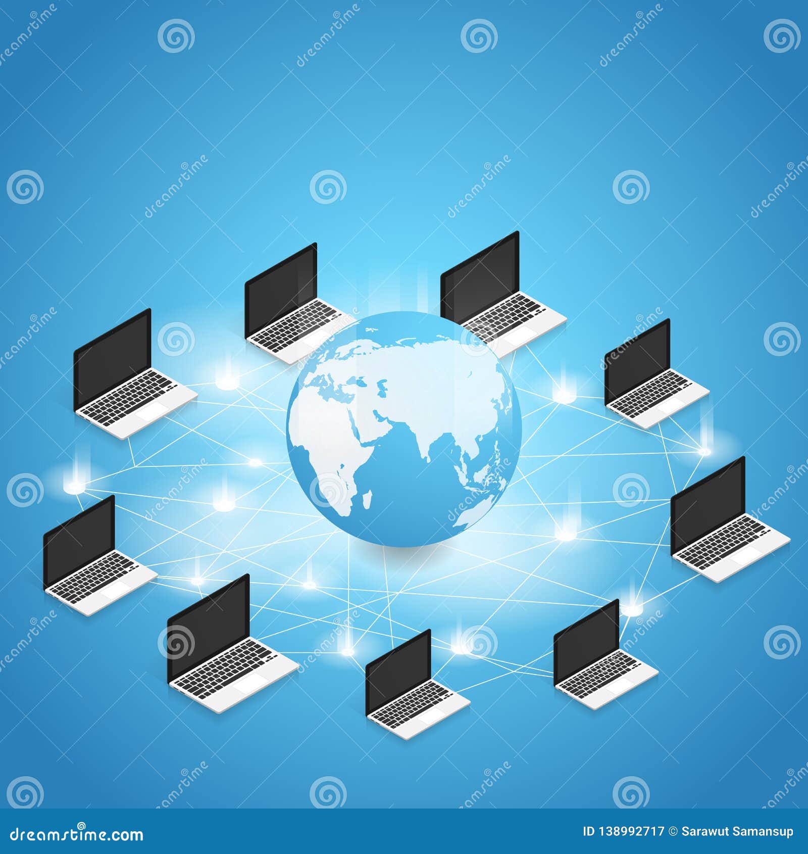Isometric Computer Wireless Network Connect Flat Vector Stock Vector ...