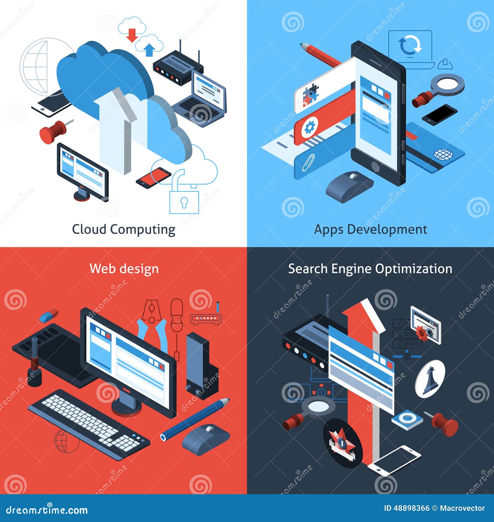 Isometric Computing Set Stock Vector Illustration Of Industry 48898366