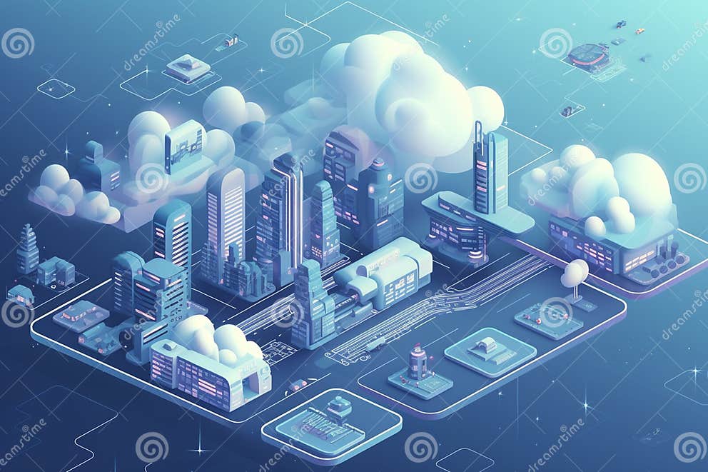 Ai Generative Cloud Computing Isometric Concept. Cloud Computing Technology Stock Illustration ...