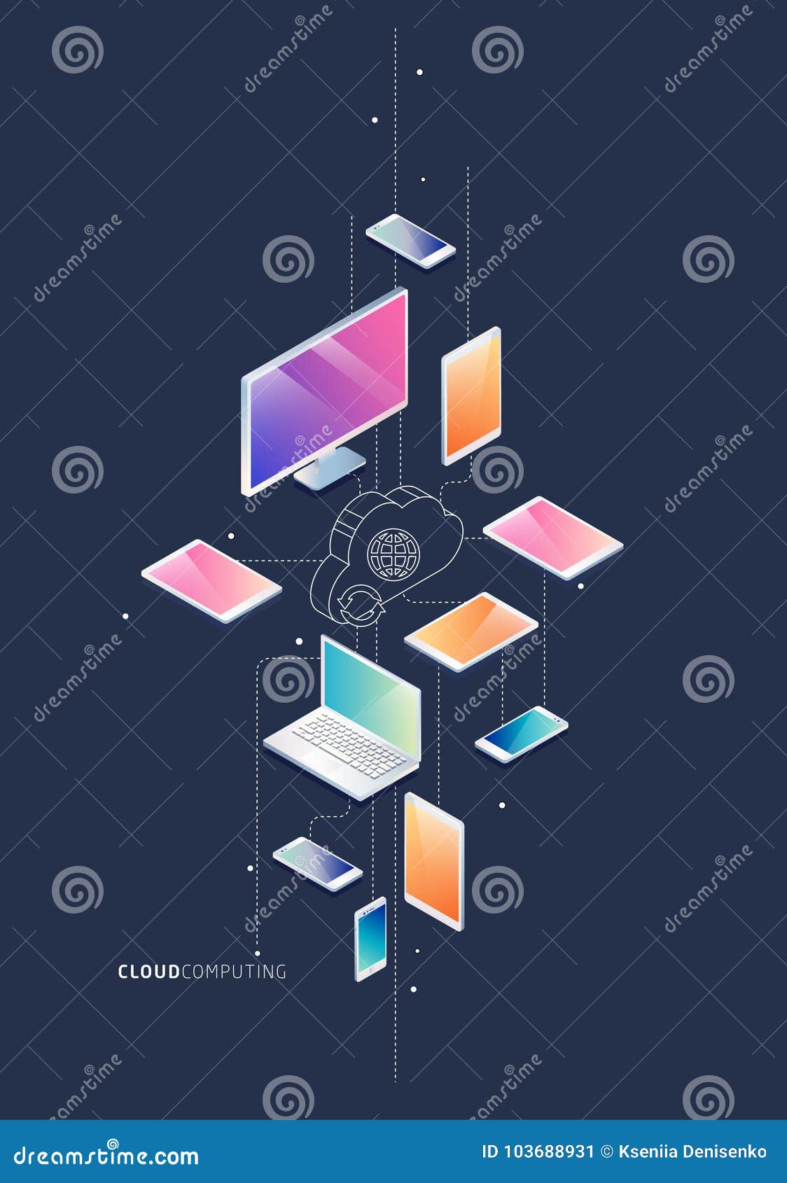 Isometric Concept Of Cloud Computing Stock Vector Illustration Of
