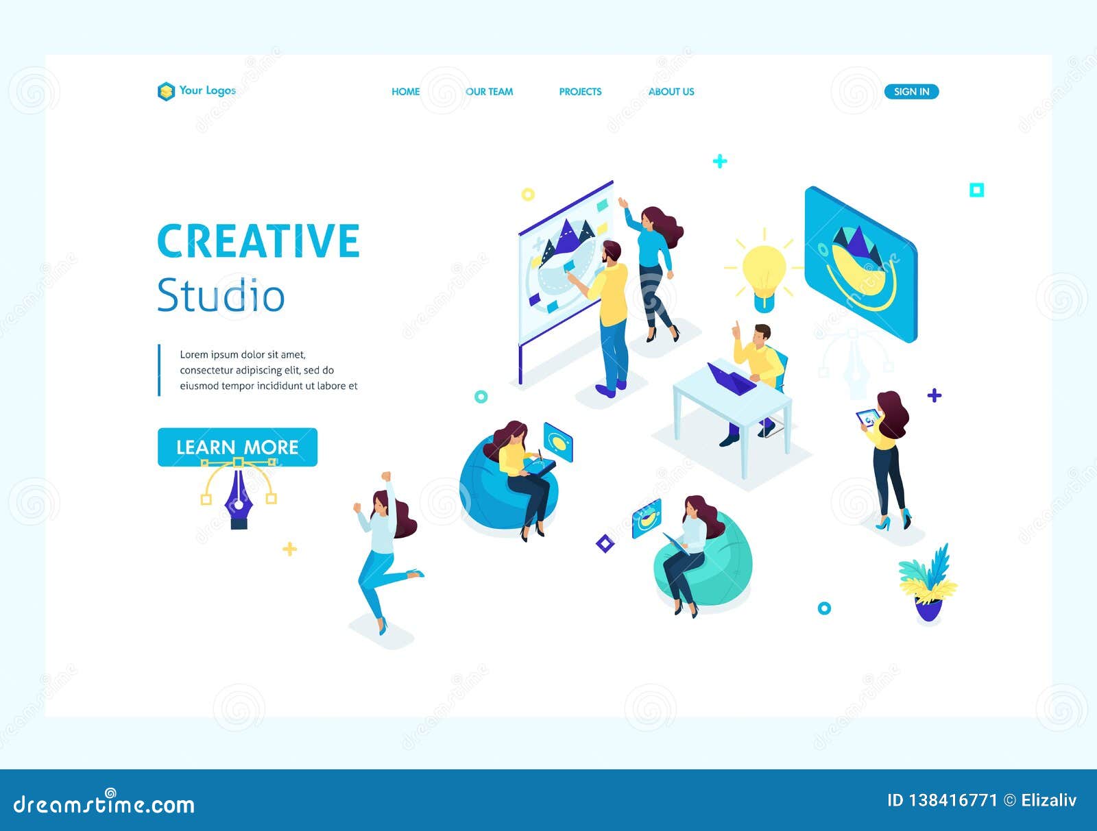 Isometric Concept Creative Studio, Employees Creating Ideas and Design ...