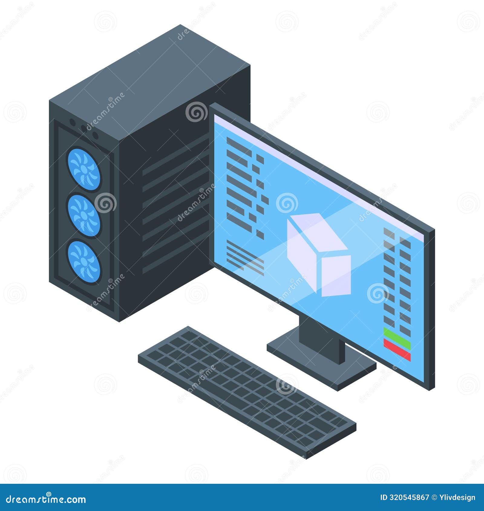 Isometric Concept of Desktop Computer with Code on Screen Stock ...