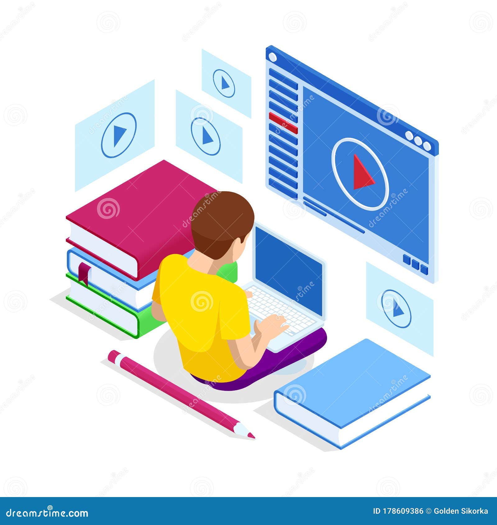 Isometric Concept for Digital Reading, E-classroom Textbook, Modern Education, E-learning ...