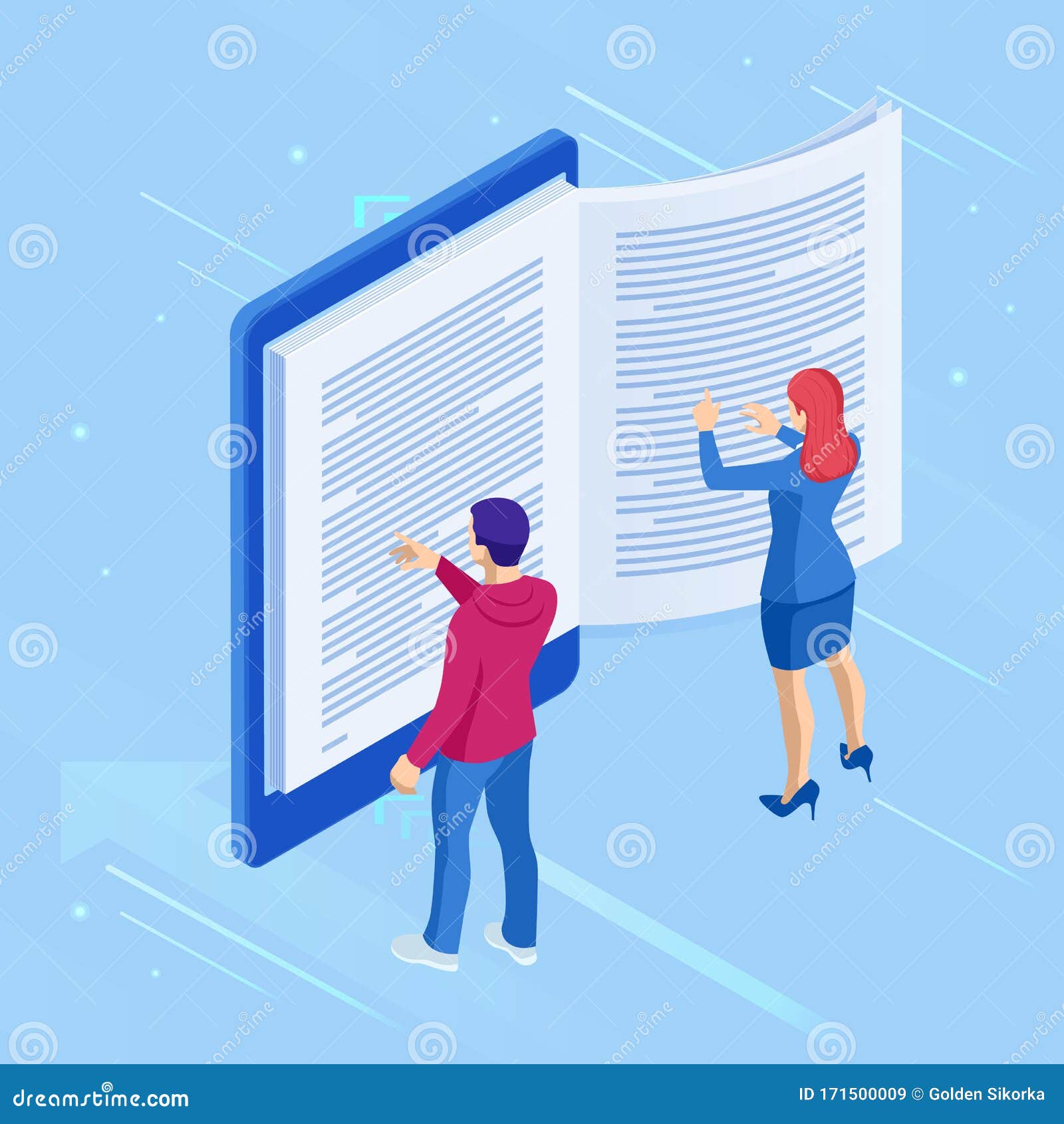 Isometric Concept for Digital Reading, E-classroom Textbook, Modern ...