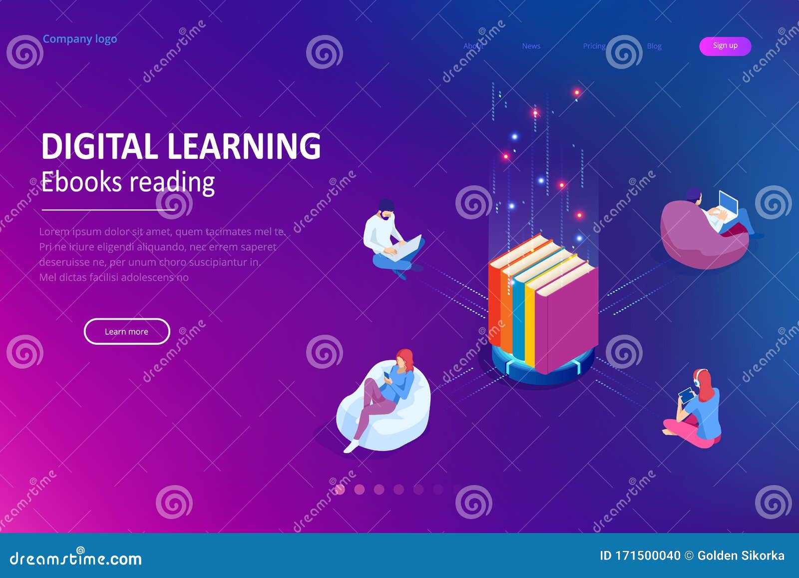Isometric Concept for Digital Reading, E-classroom Textbook, Modern ...