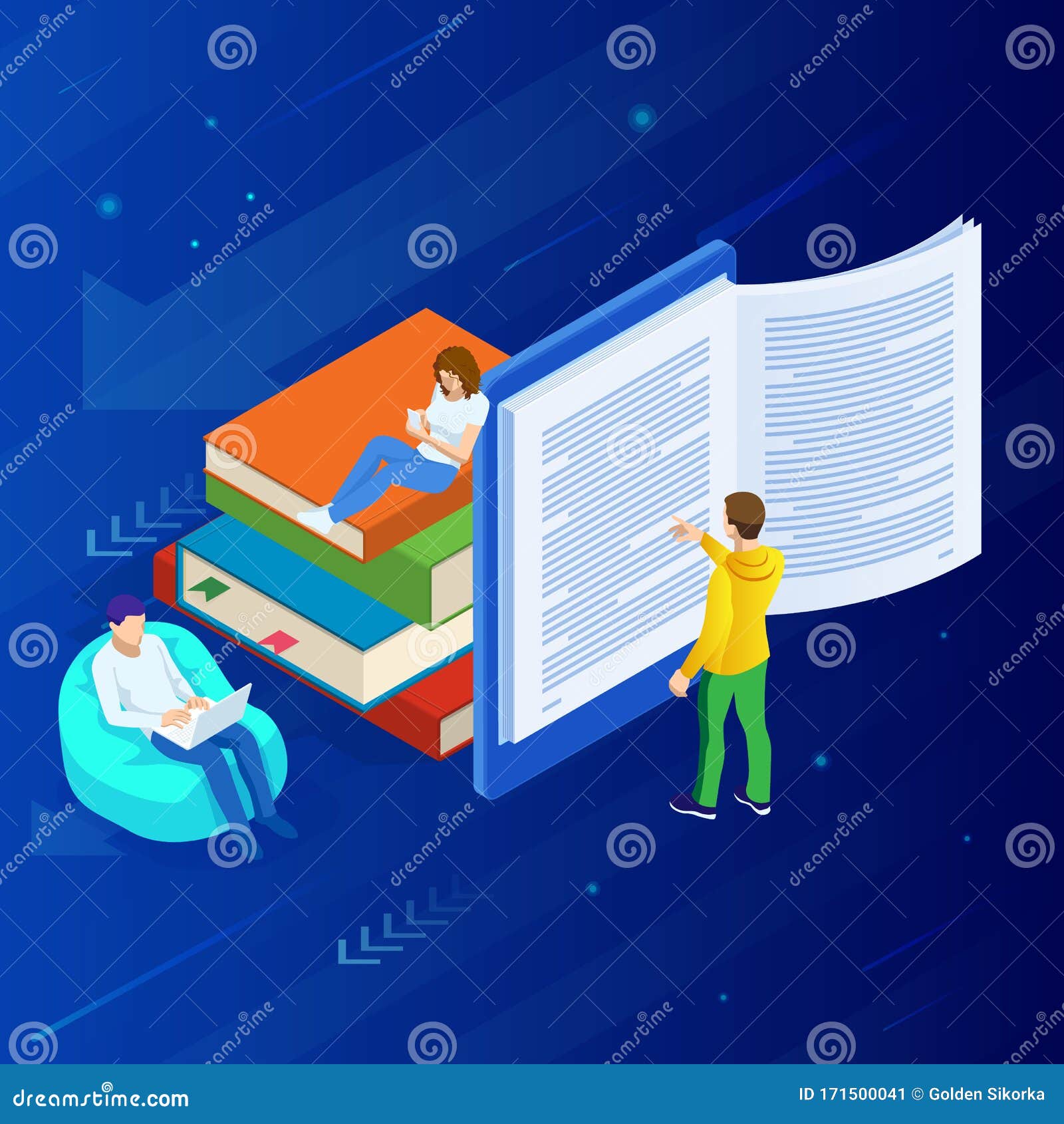 Isometric Concept For Digital Reading, E-classroom Textbook, Modern ...