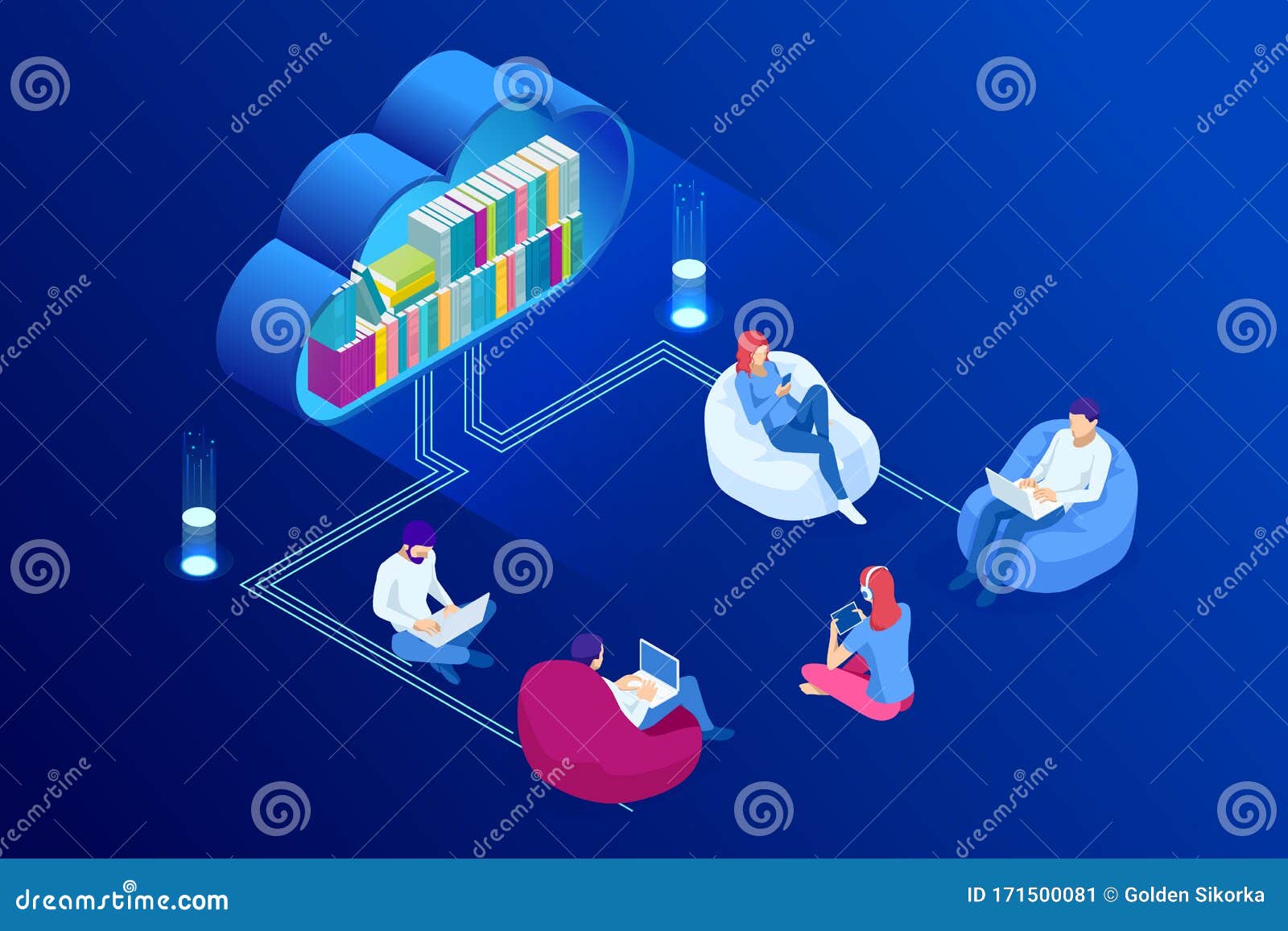 Isometric Concept for Digital Reading, E-classroom Textbook, Modern ...