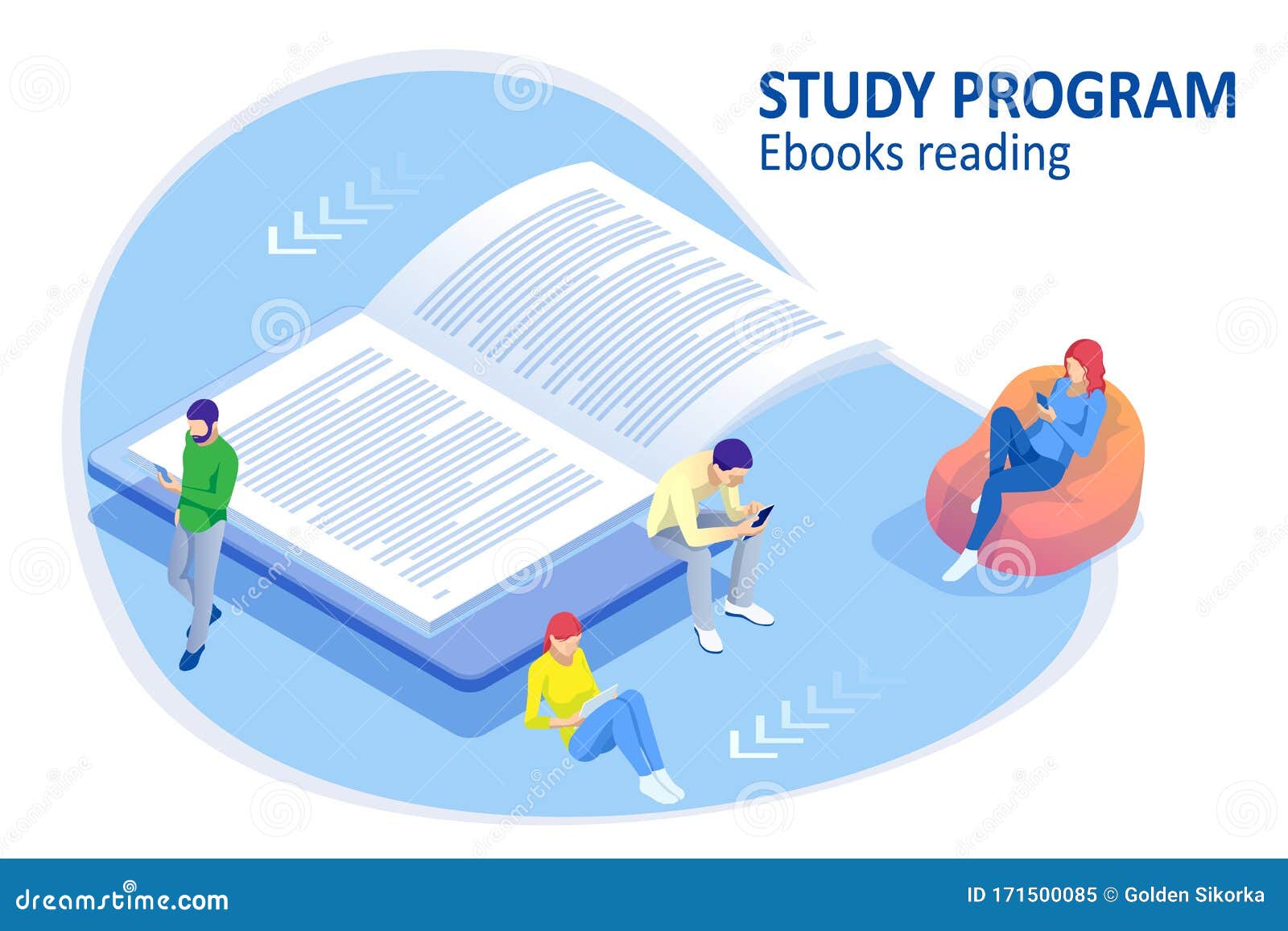 Isometric Concept for Digital Reading, E-classroom Textbook, Modern ...