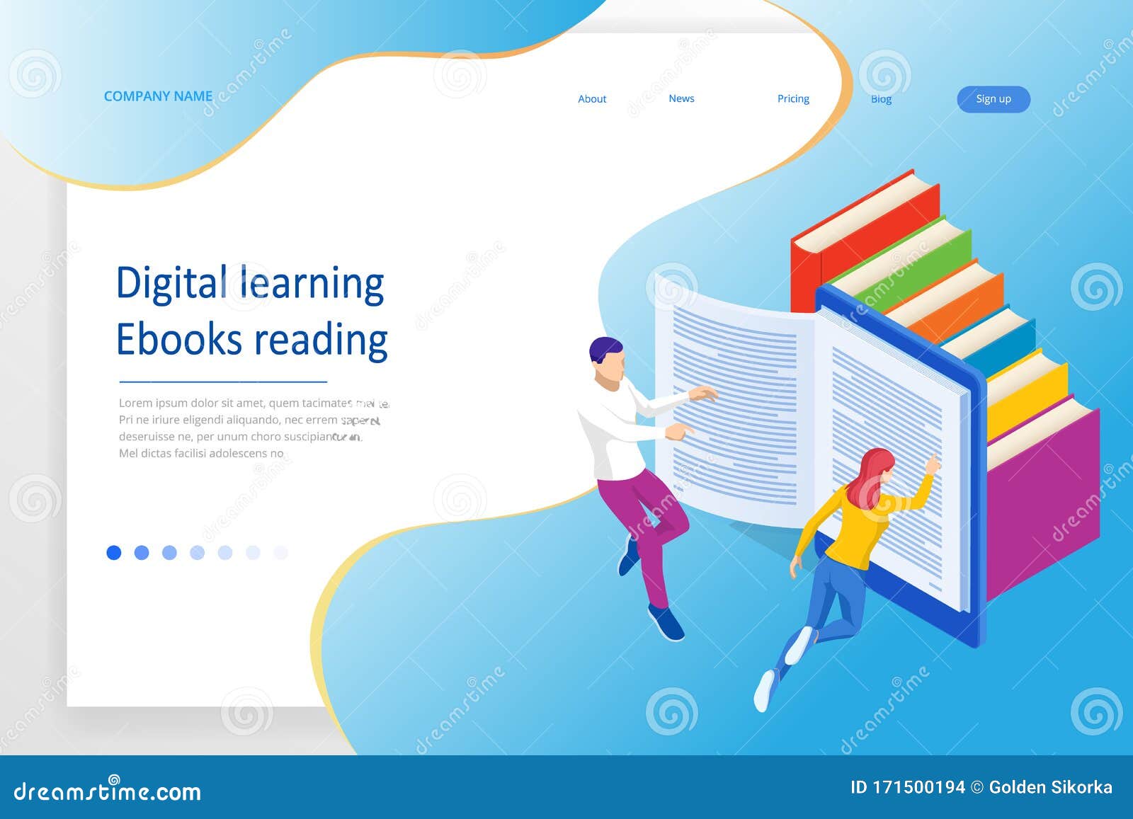 Isometric Concept for Digital Reading, E-classroom Textbook, Modern ...