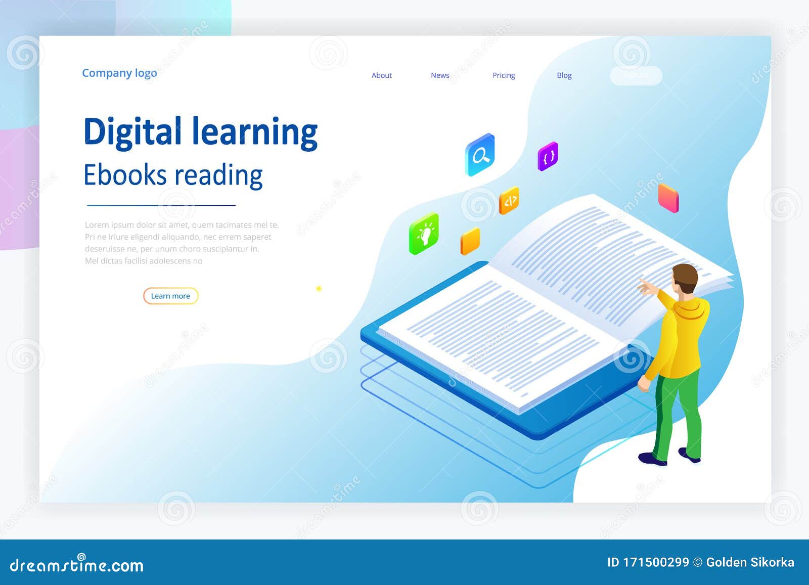 Isometric Concept for Digital Reading, E-classroom Textbook, Modern ...