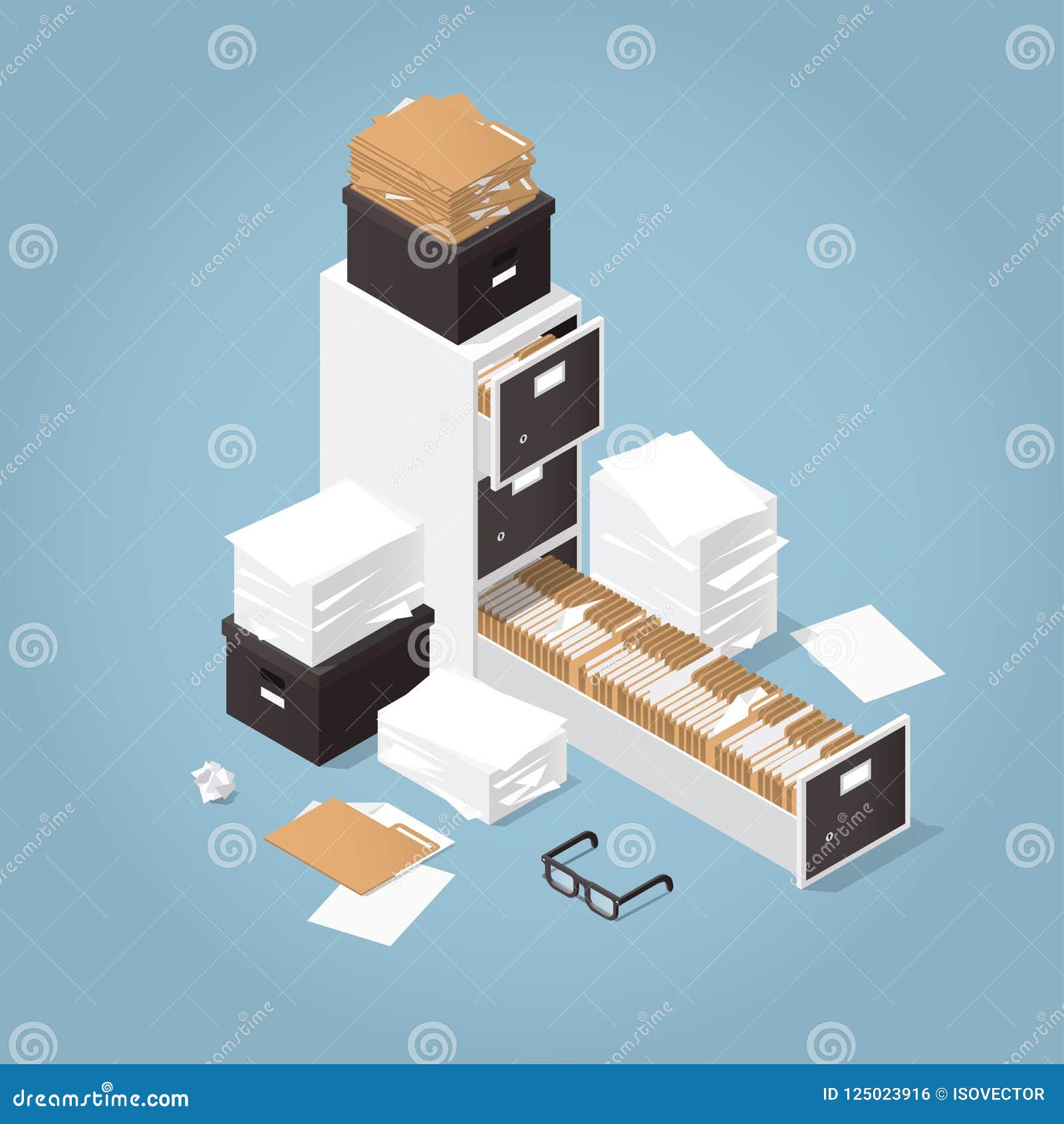 Isometric Archive With Documents. Storage Of Accounting, Financial And ...